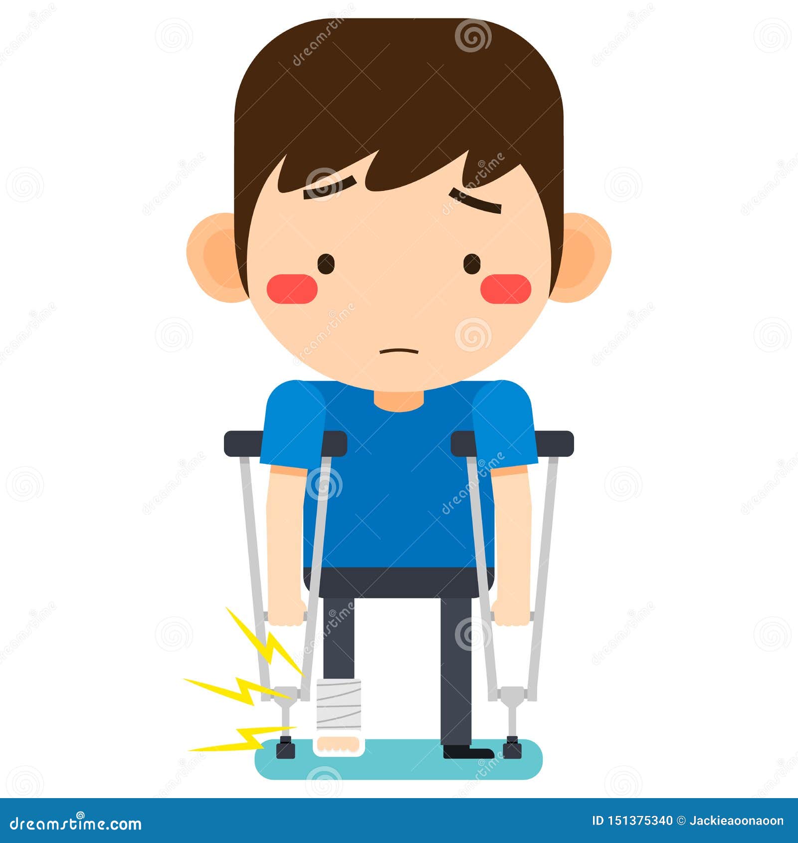 Tiny Cute Cartoon Patient Man Character Broken Right Leg in Gypsum ...