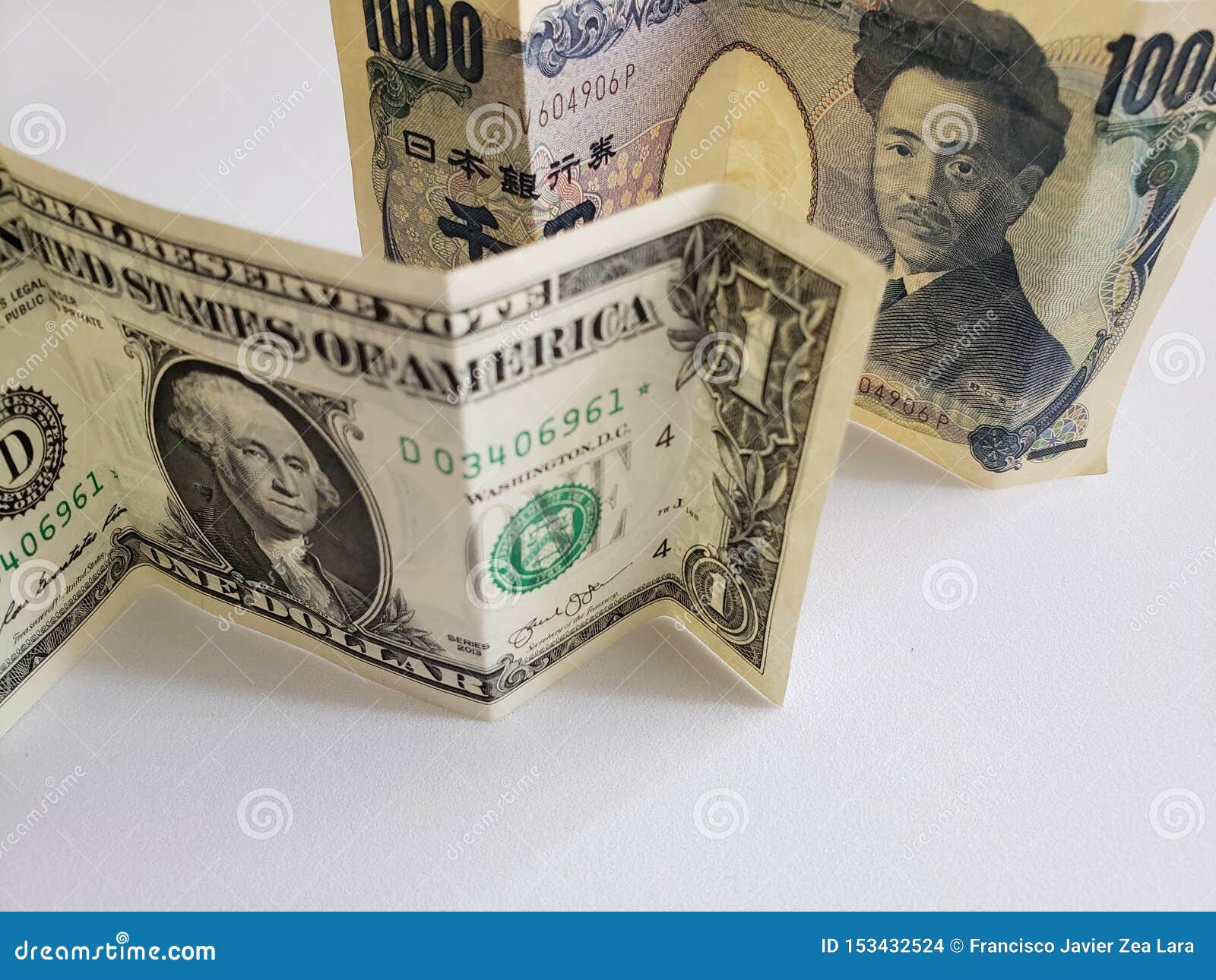 Japanese Banknote of 1000 Yen and American One Dollar Bill Arkivfoto ...