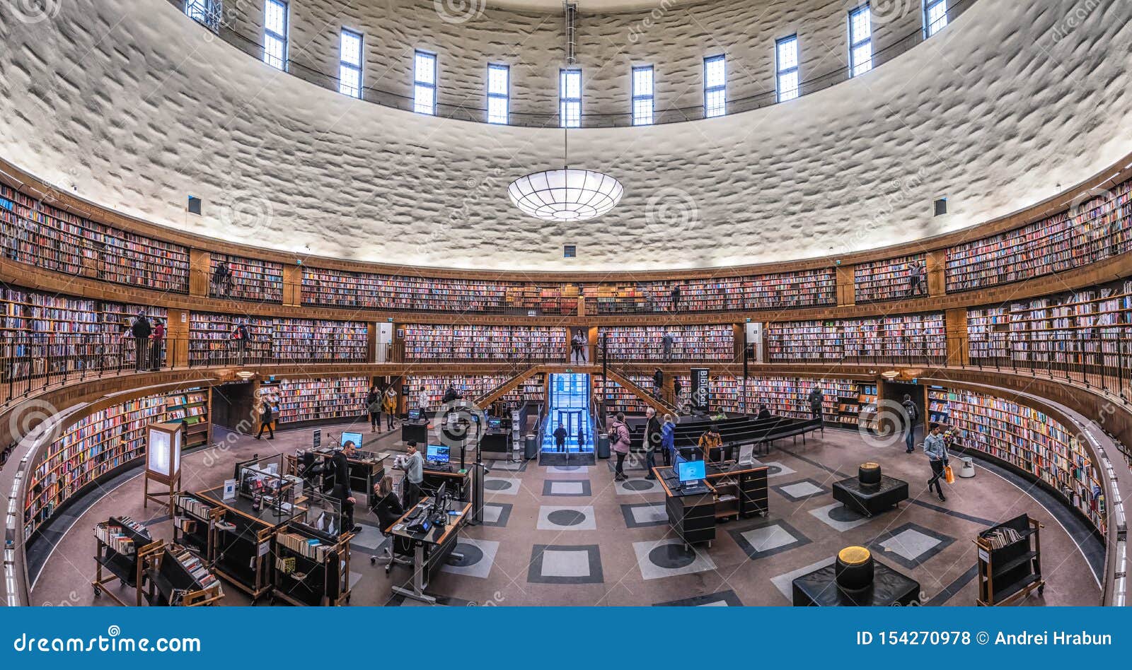 STOCKHOLM, SWEDEN - MARCH, 2019: Interior of the Famous Public Library ...