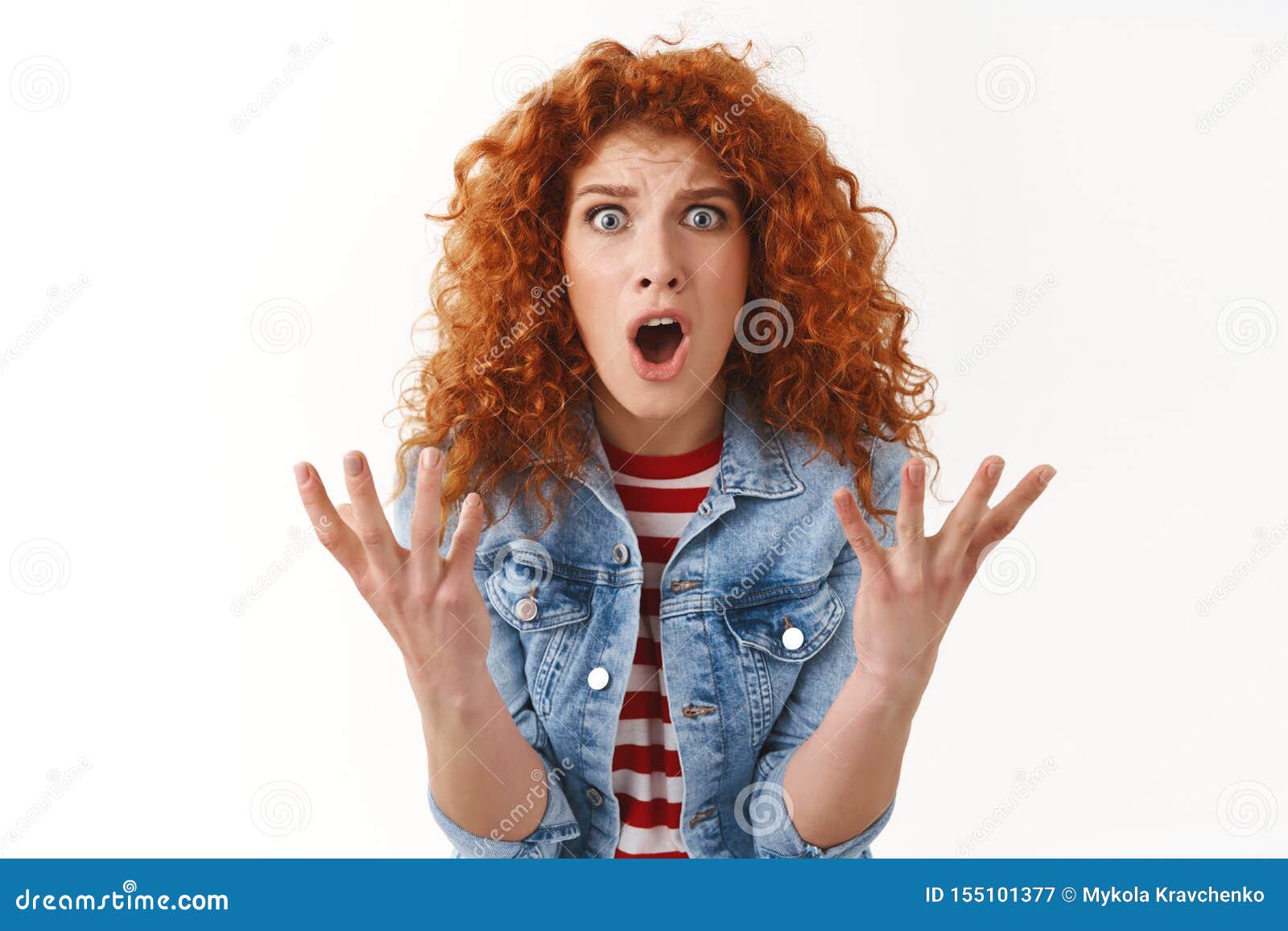 Frustrated Upset Complaining Redhead Woman Raising Hands Dismay ...
