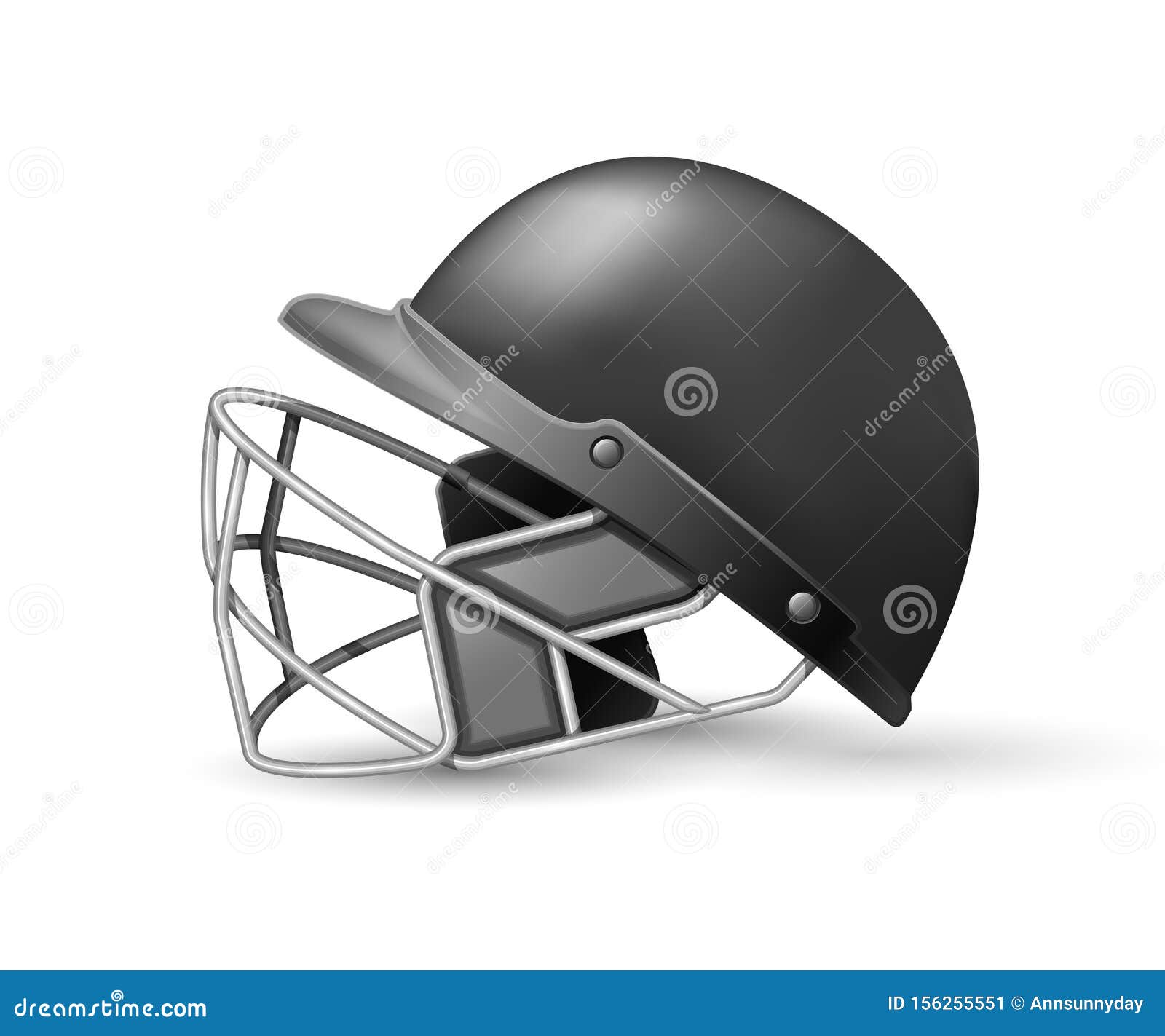Cricket Helmet with Protective Grill on White Background, Side Vector ...