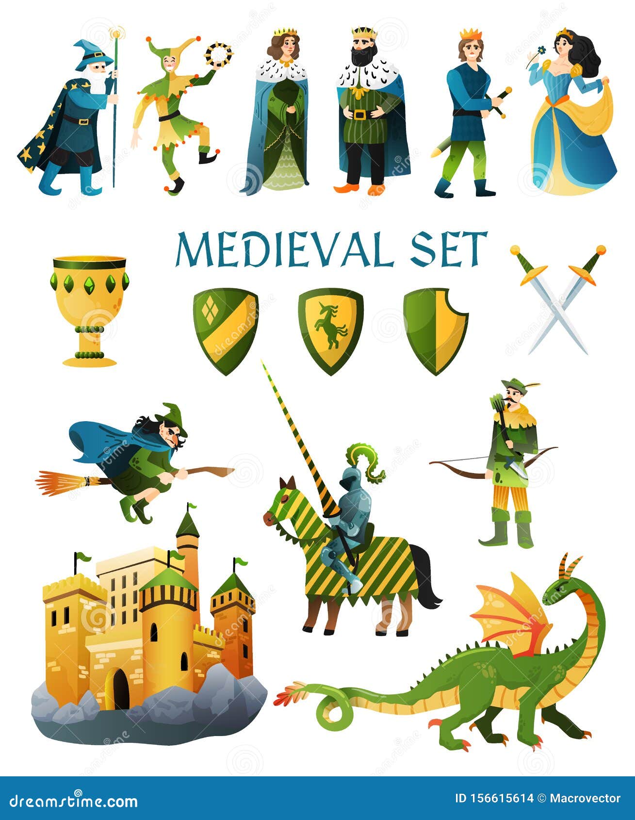Medieval Icons Set ilustracja wektor. Ilustracja złożonej z smok ...