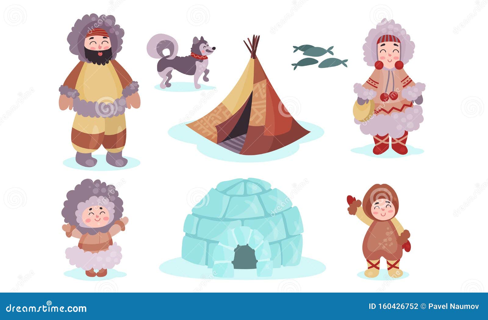 Set of Illustrations with Inuit Culture Elements Isolated on White ...