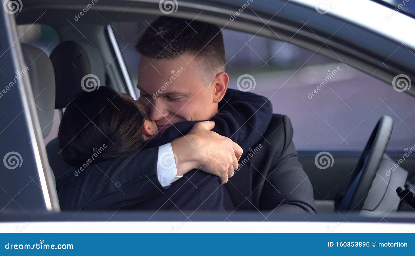 Handsome Man Hugging Loving Woman in Car, Romantic Date, Sweetness in ...