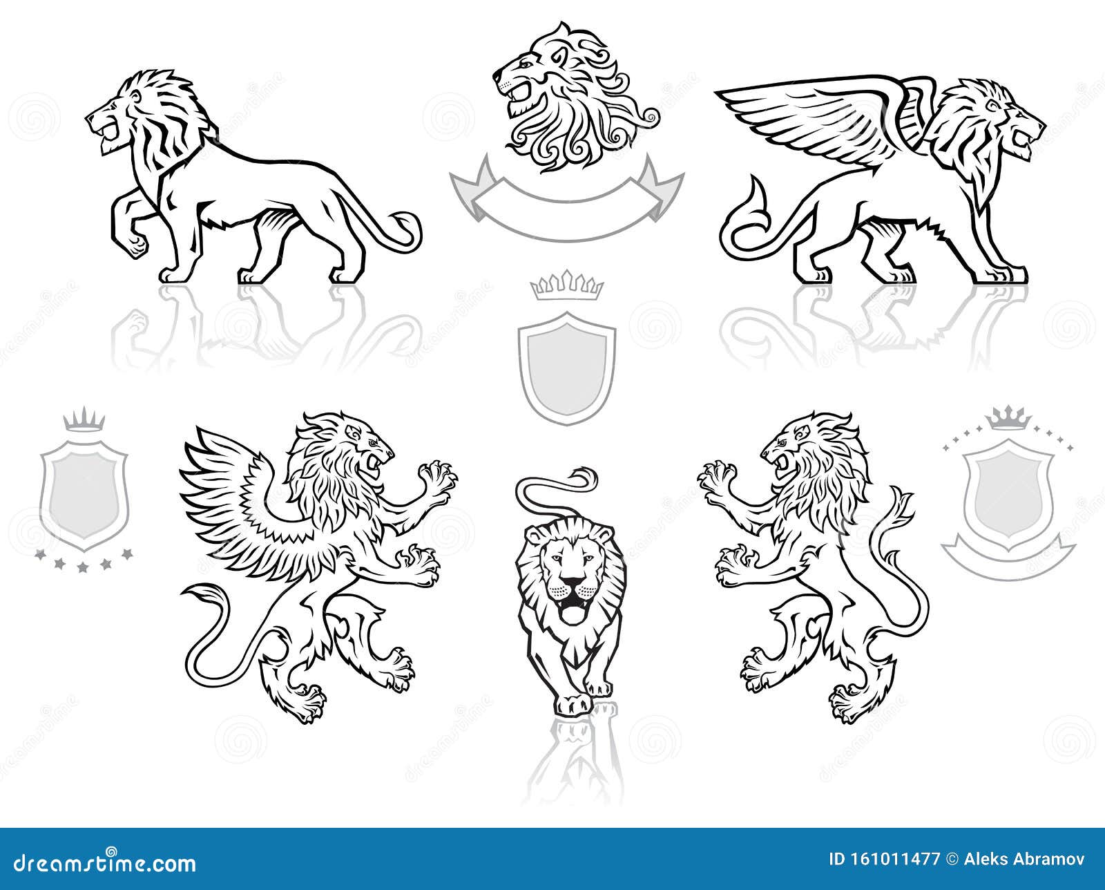 Lions Drawings, Lion Head, Heraldic Lions, Winged Lion 向量例证 - 插画 包括有 空白 ...