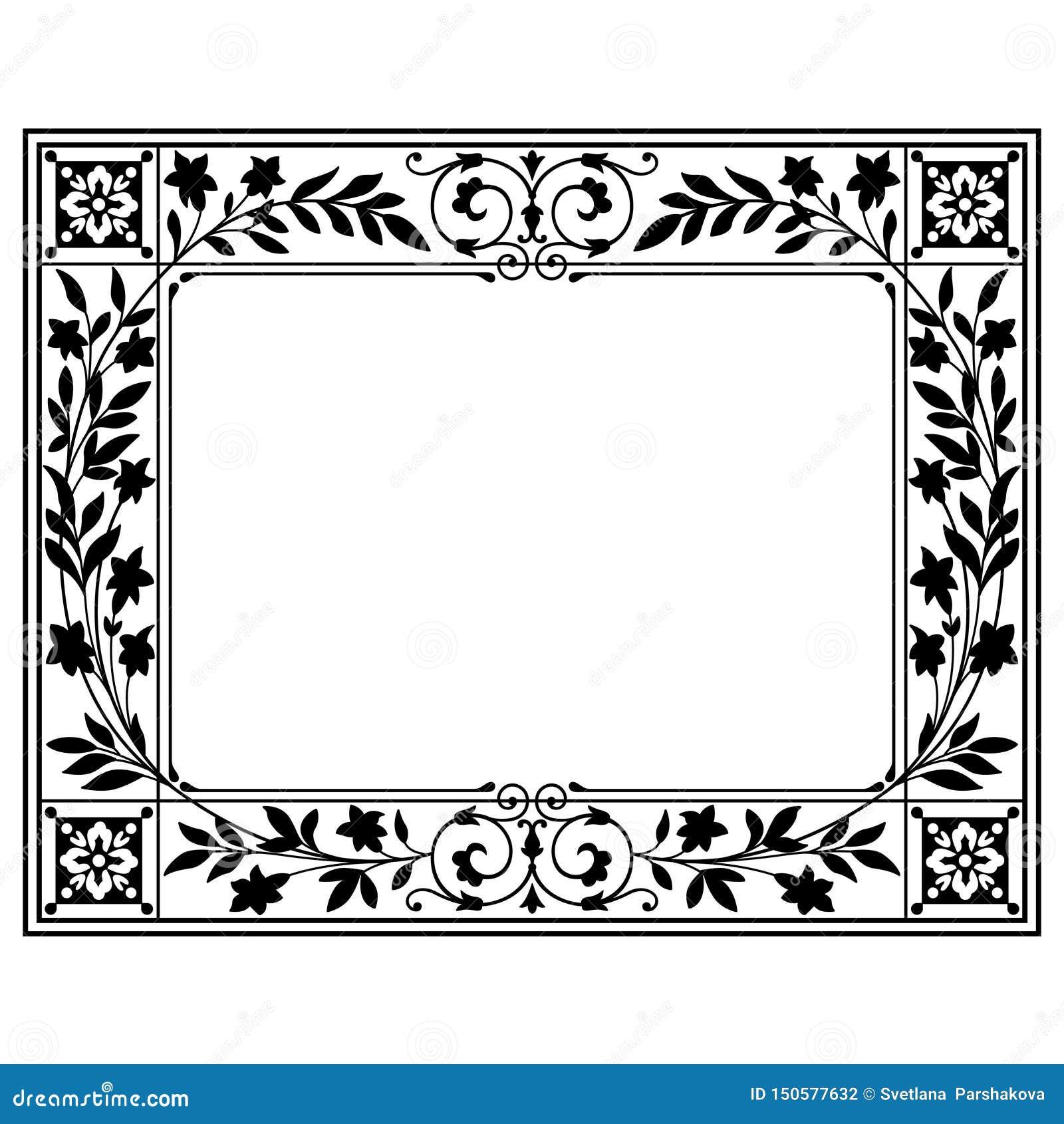 Rectangular Black and White Ornate Framework. Illustrazione Vettoriale ...