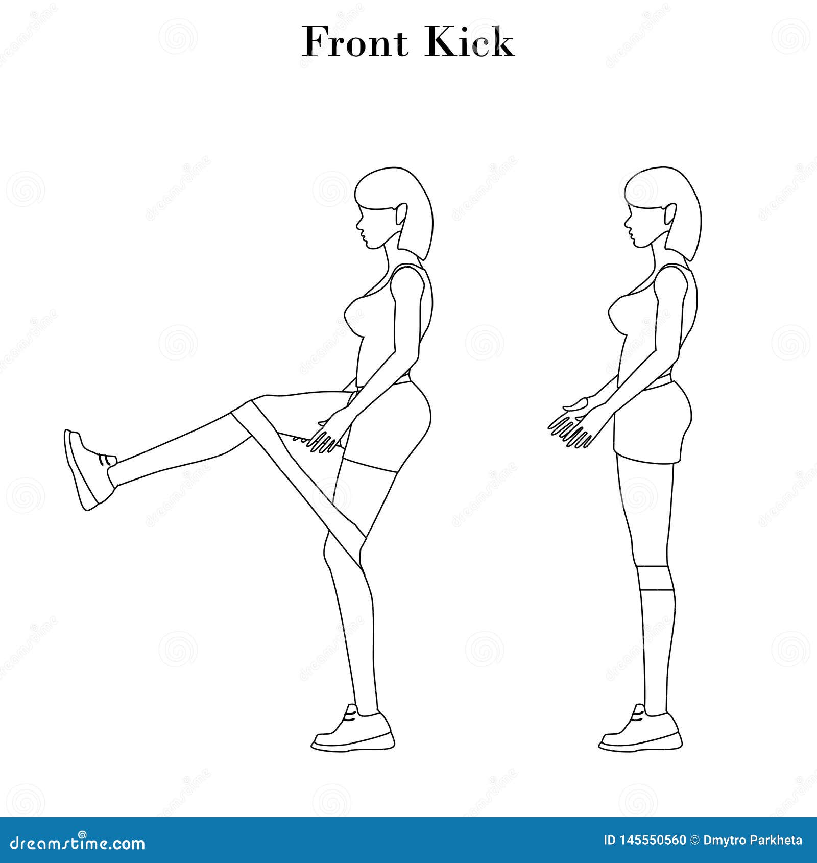 Front Kick Exercise Illustration Outline Illustrazione Vettoriale ...