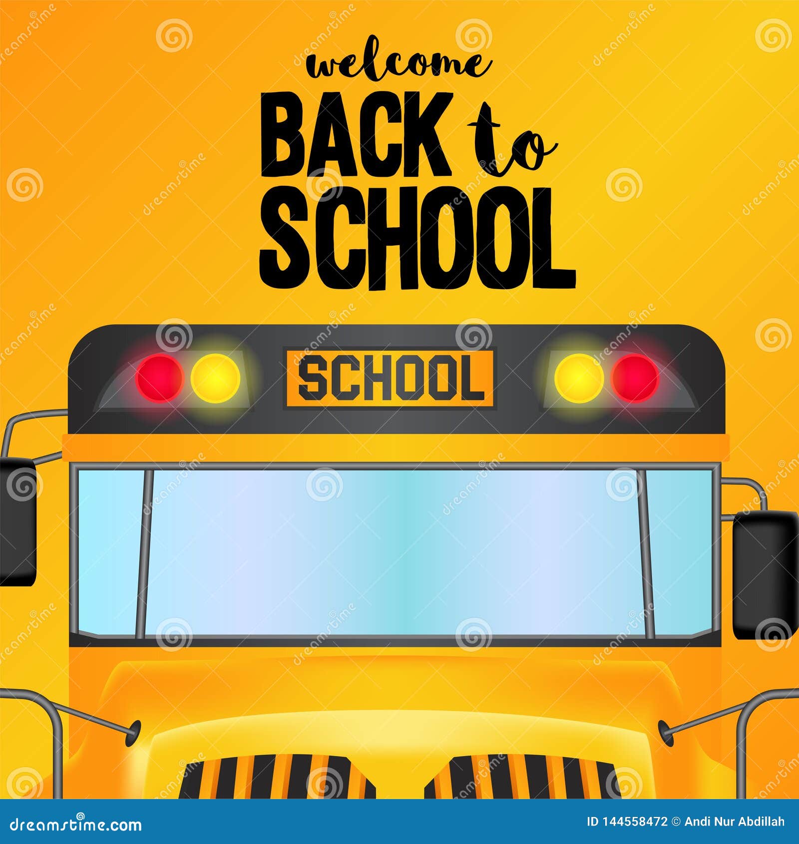 Welcome Back To School with Kids School Bus Yellow from Front View ...