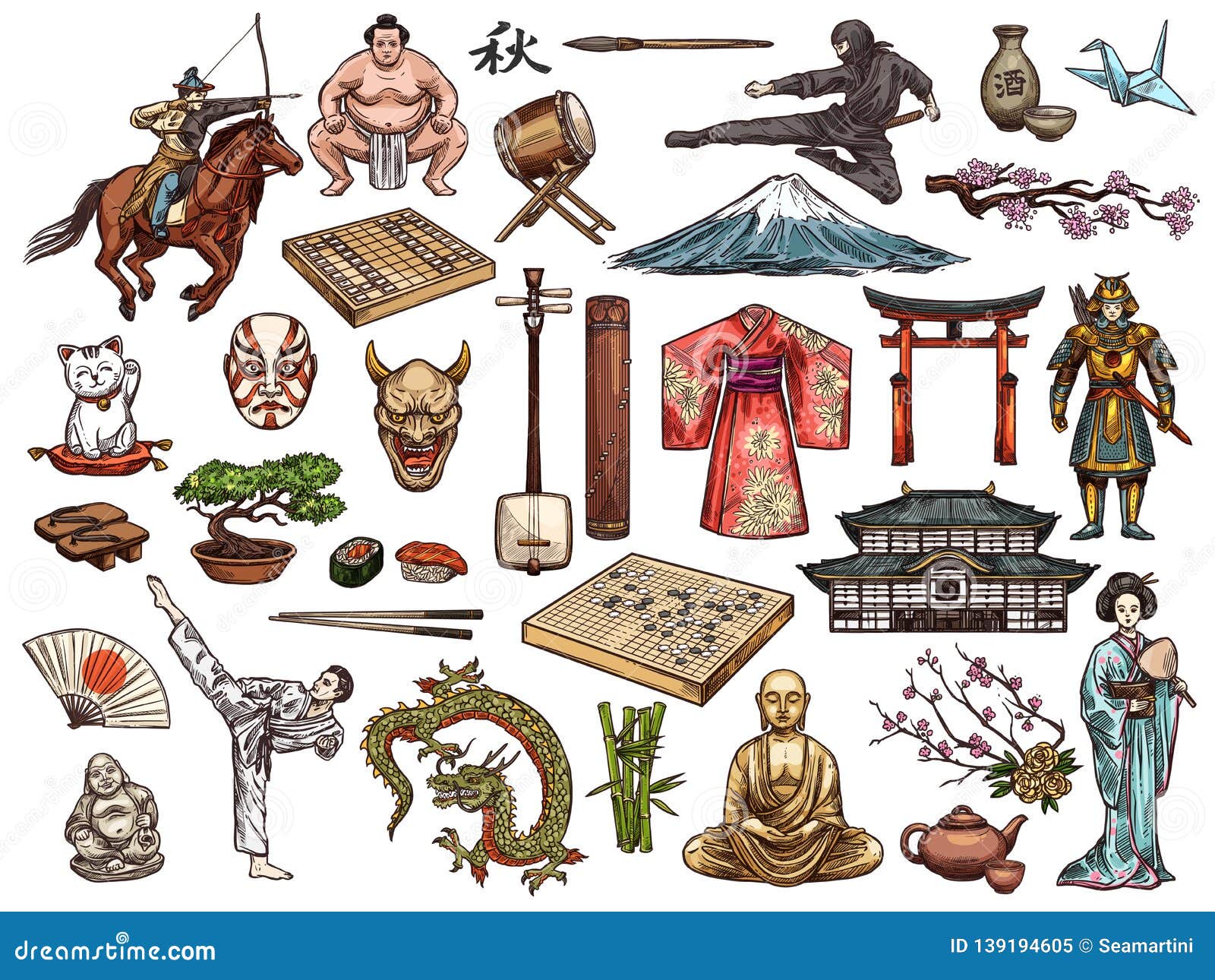 Japanese Culture, Religion Vector Symbols 向量例证 - 插画 包括有 武士, 查出: 139194605