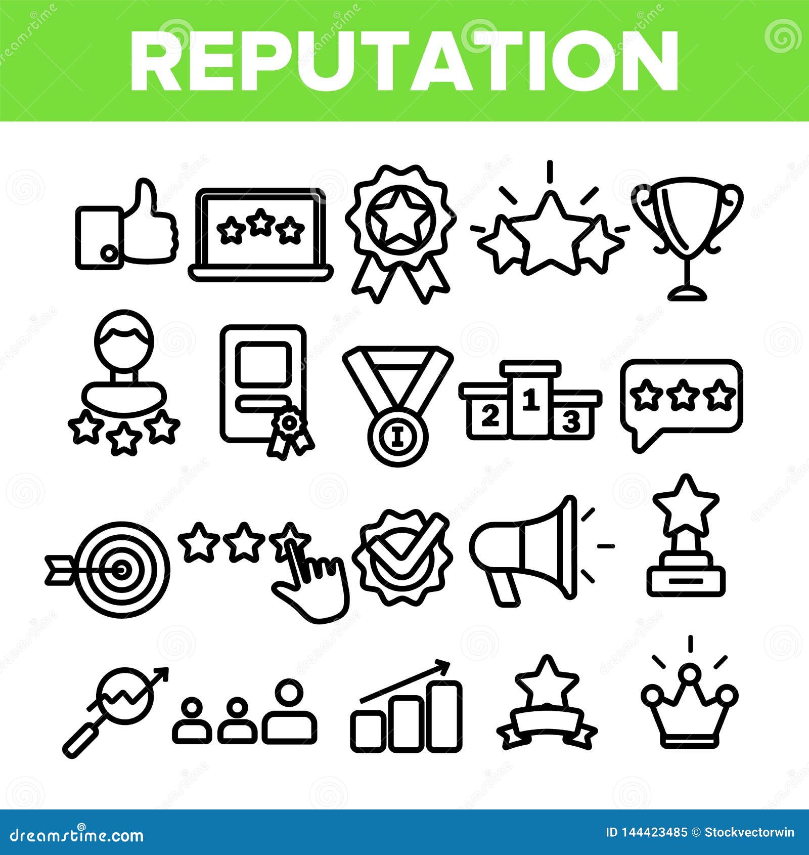 Reputation Linear Vector Thin Icons Symbol Set 向量例证 - 插画 包括有 要素, 图象 ...