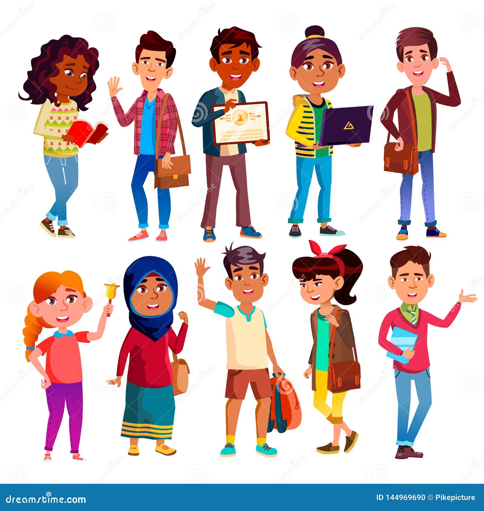 Highschool Pupils, Teenagers Vector Cartoon Characters Set Иллюстрация ...