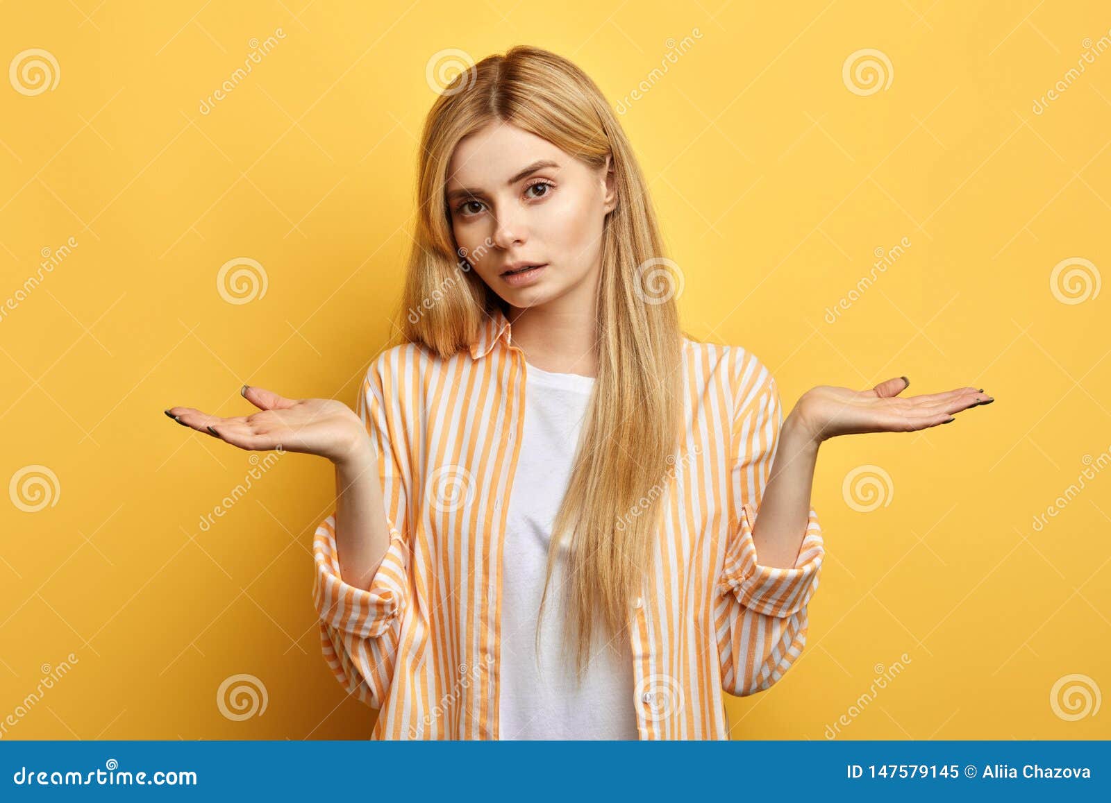 Attractive Confused Fair-haired Woman Has Displeased Expression, 库存图片 ...