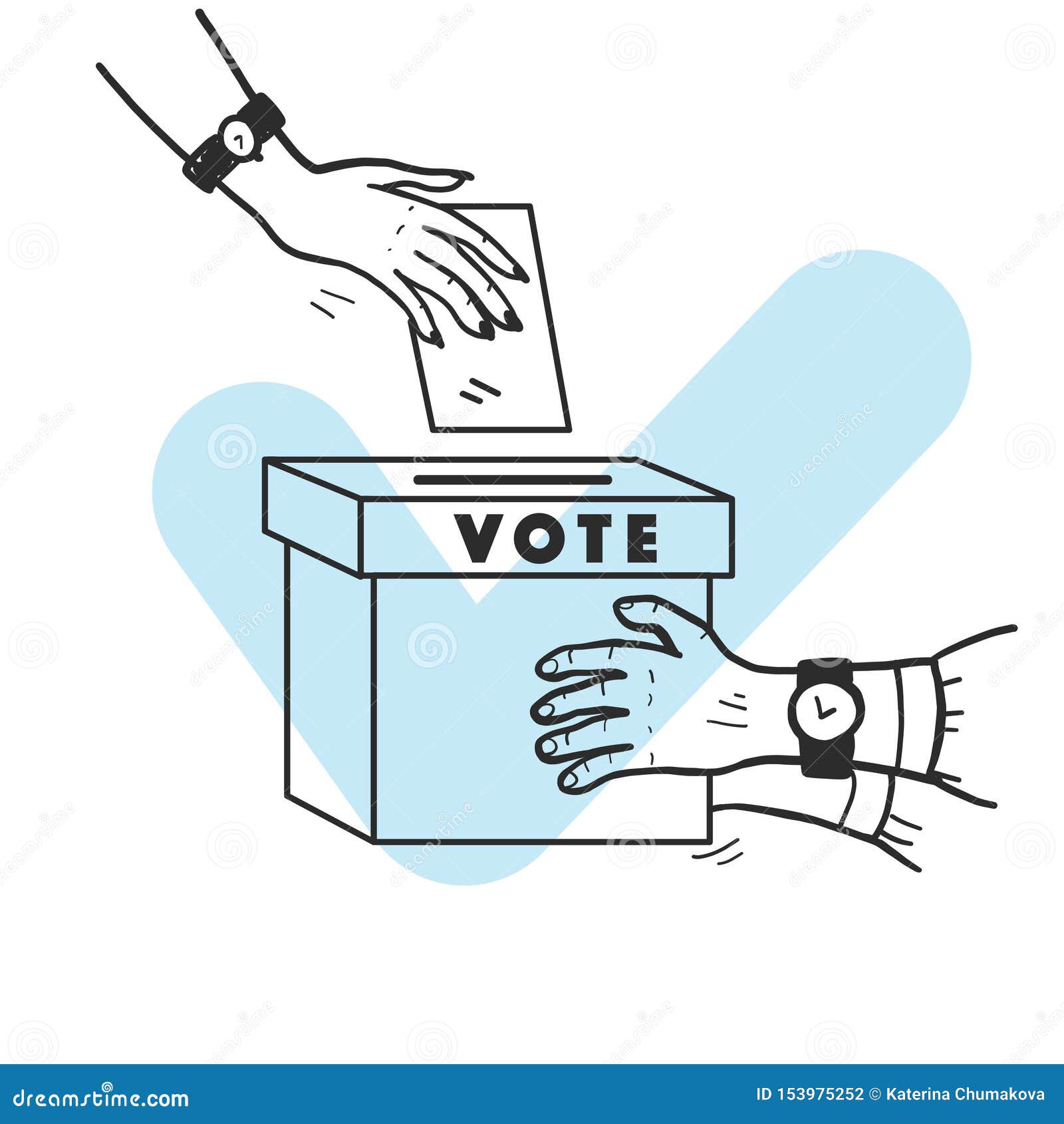 Vector Vote Illustration with Human Hands, Voting Bulletin and Voting ...