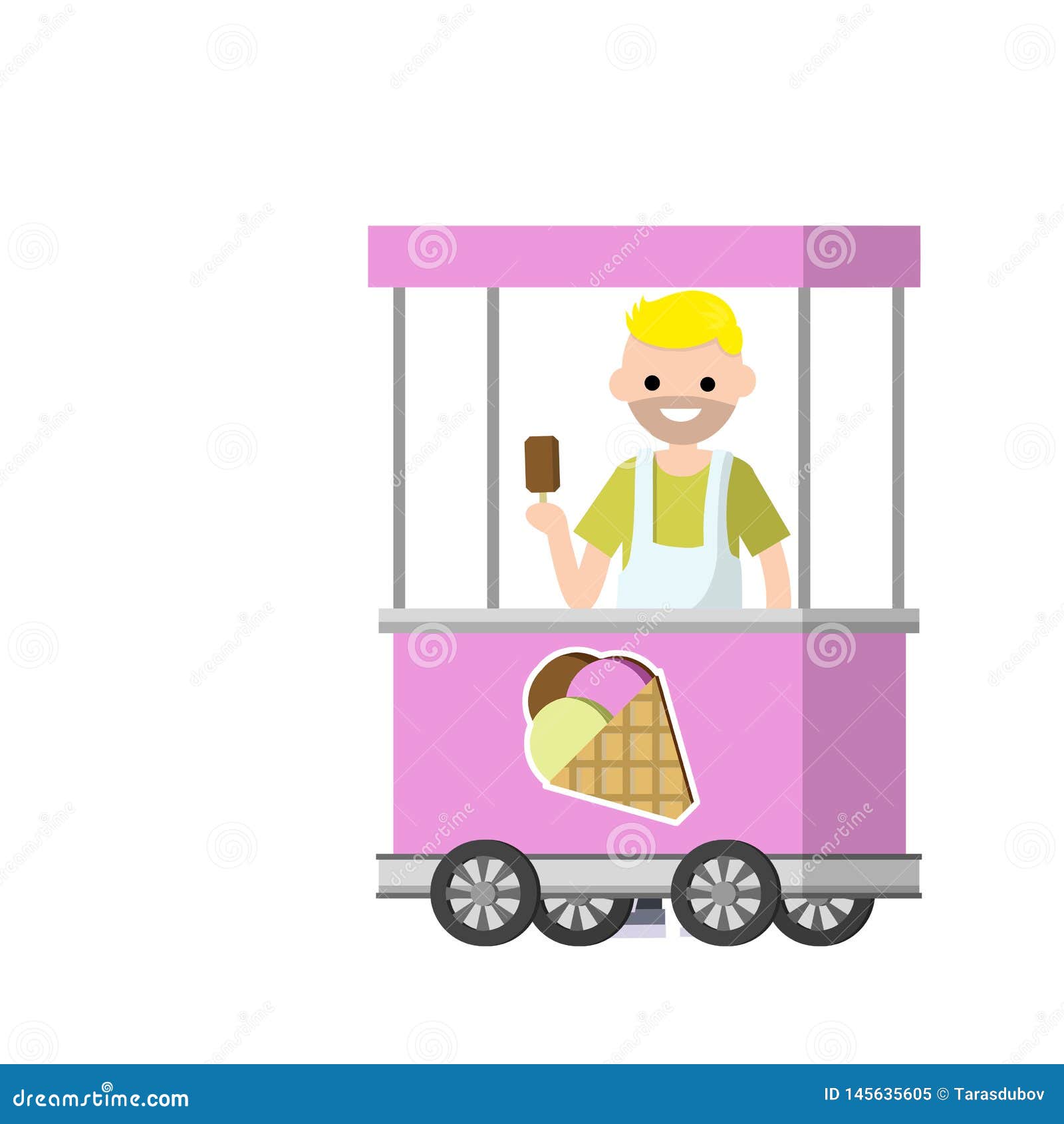 Man and Pink Ice Cream Cart. Ilustración del Vector - Ilustración de ...