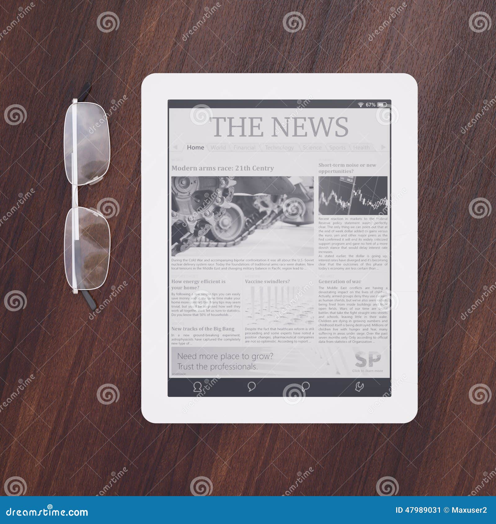 E-reader with Newspaper App Stock Image - Image of headline, business ...