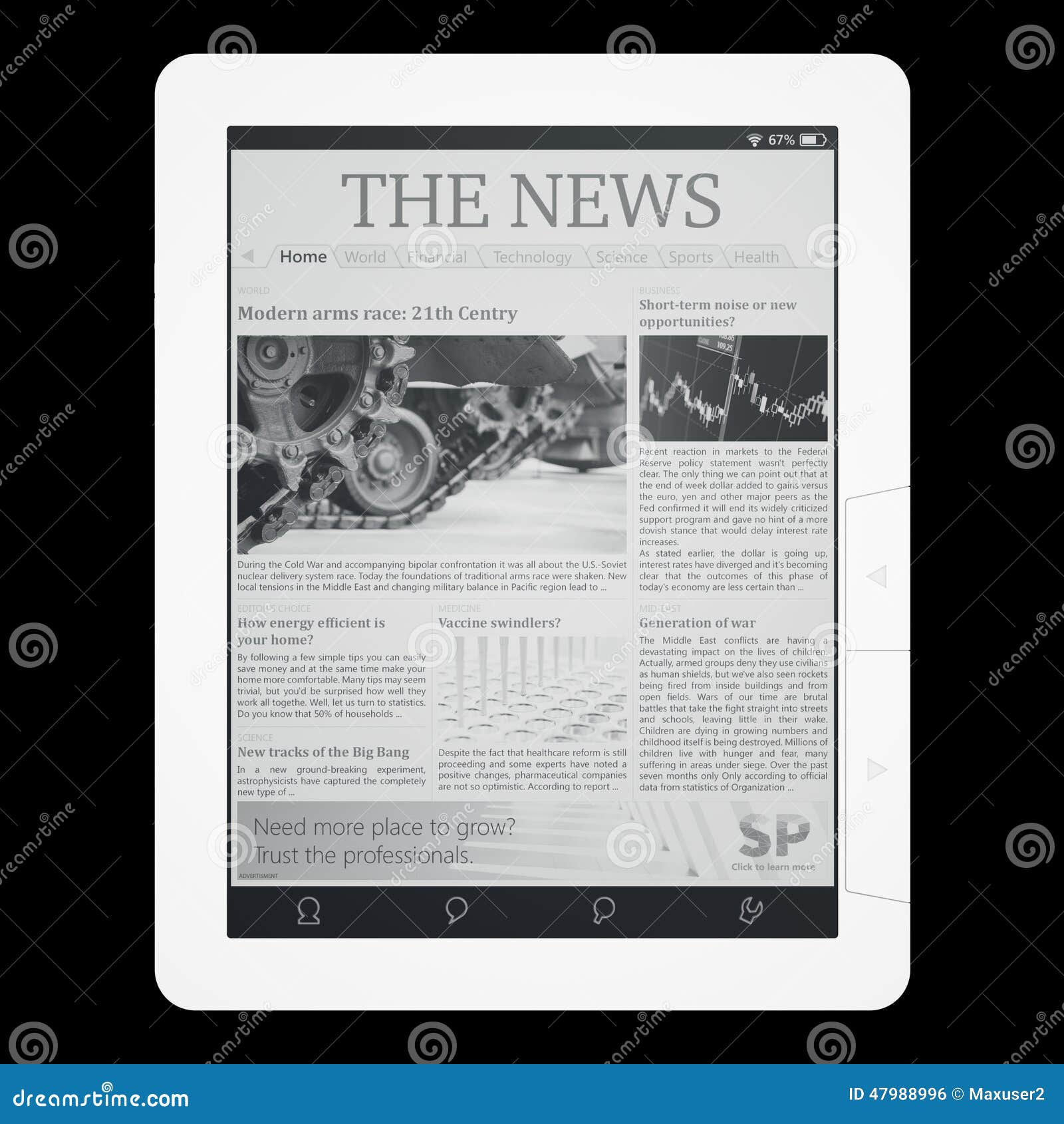 E-reader with Newspaper App Stock Photo - Image of finance, black: 47988996
