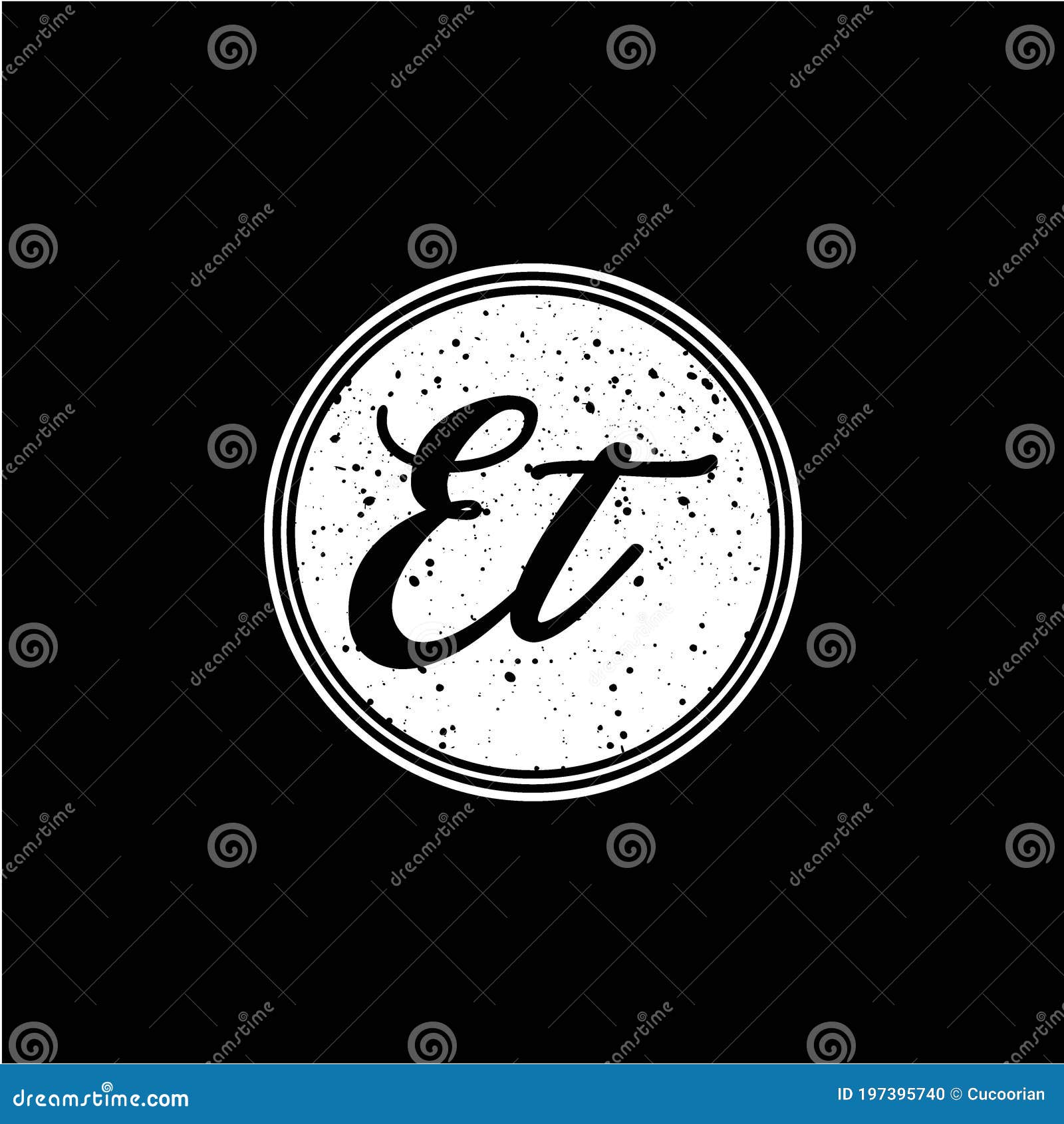 E T Initial Handwriting in Black and White Circle Frame Design Stock ...