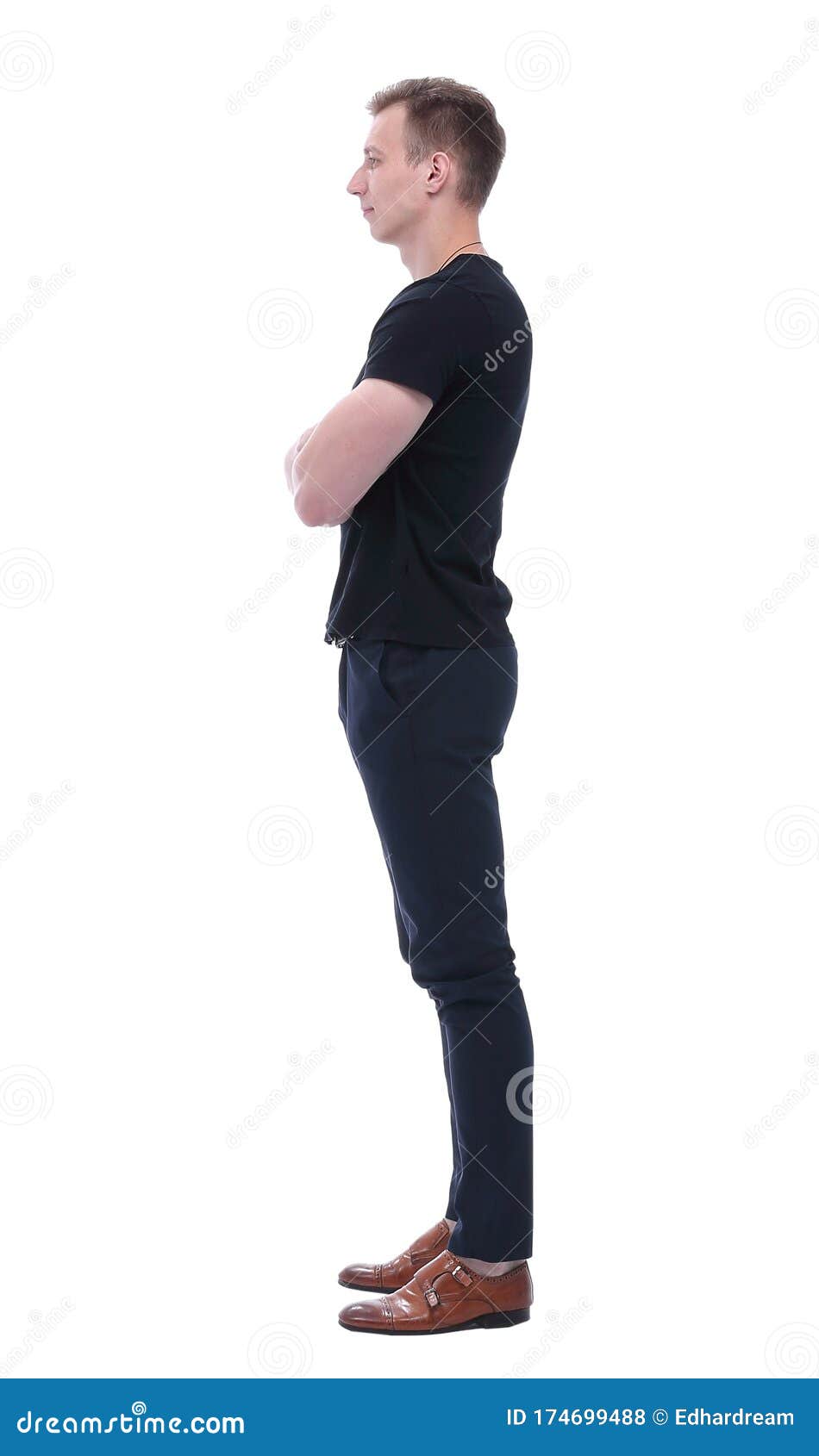 Side View. Handsome Guy Looking at a White Wall Stock Photo - Image of ...