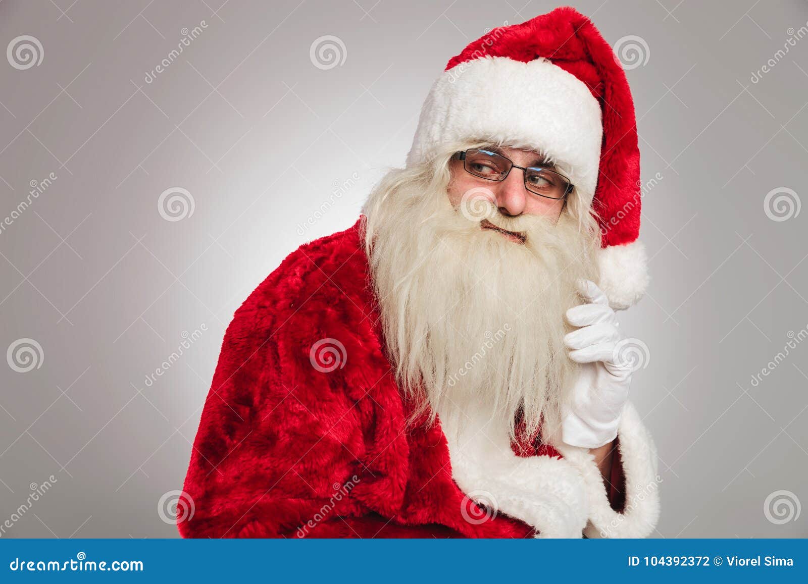 Side View of Santa Claus Thinking Stock Photo - Image of hold, beard ...