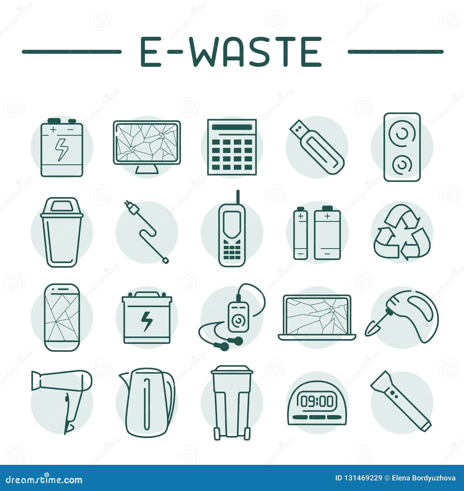 E-waste icons set stock vector. Illustration of dustbin - 131469229