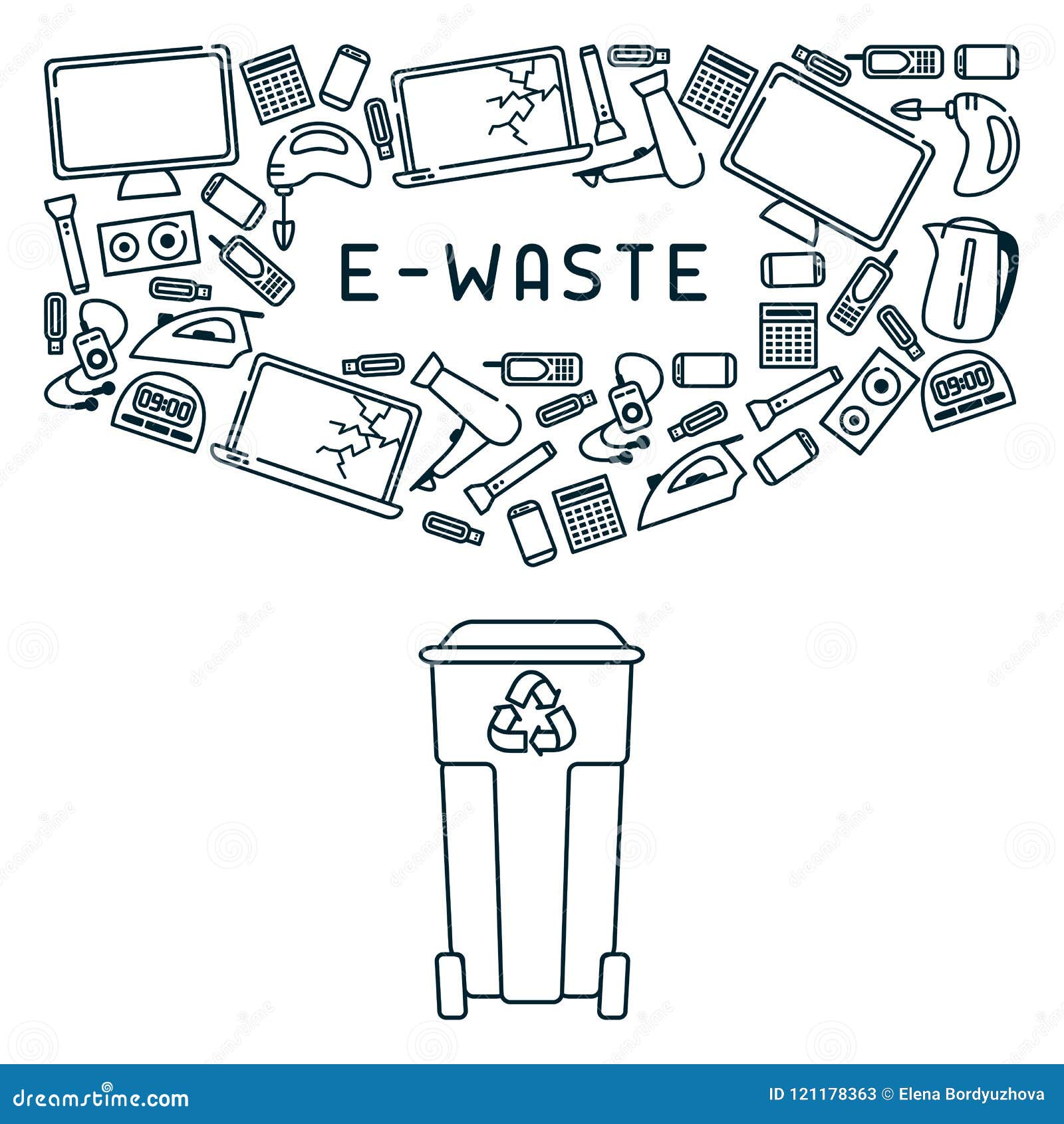 E-waste Illustration with Old Appliances and Dumpster Stock Vector ...