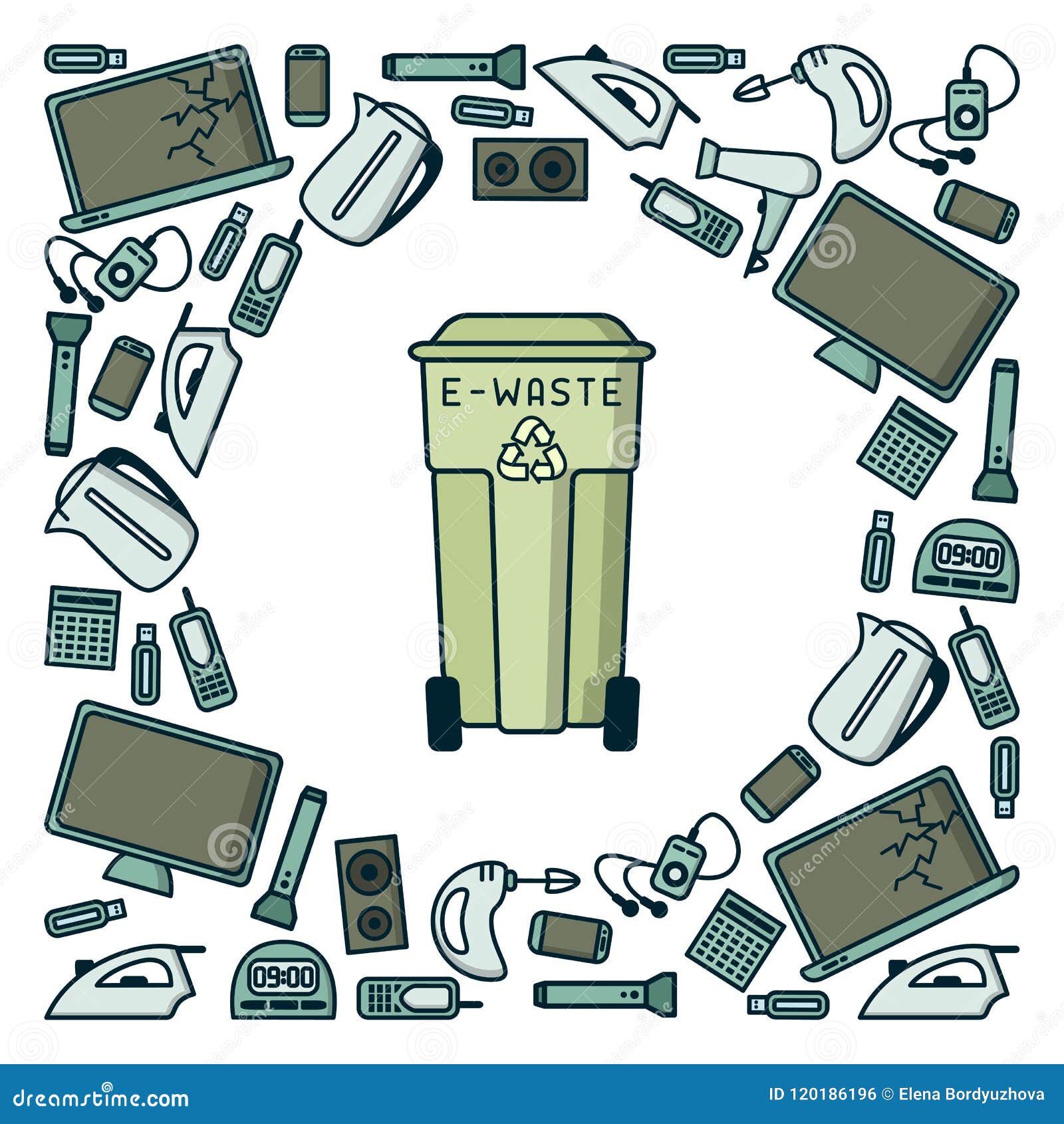 E-waste Illustration with Trash and Dumpster Stock Vector ...