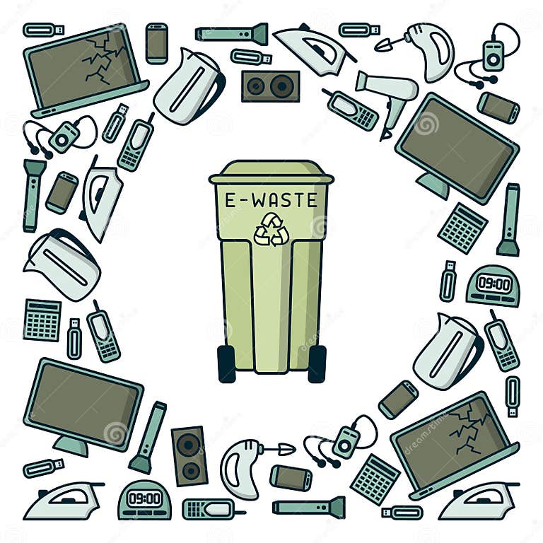 E-waste Illustration with Trash and Dumpster Stock Vector ...