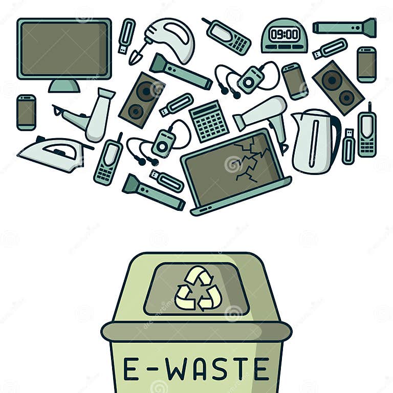 E-waste Illustration with Trash and Dumpster Stock Vector ...