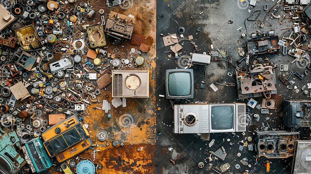 E-Waste: a Mountain of Discarded Technology Stock Illustration ...