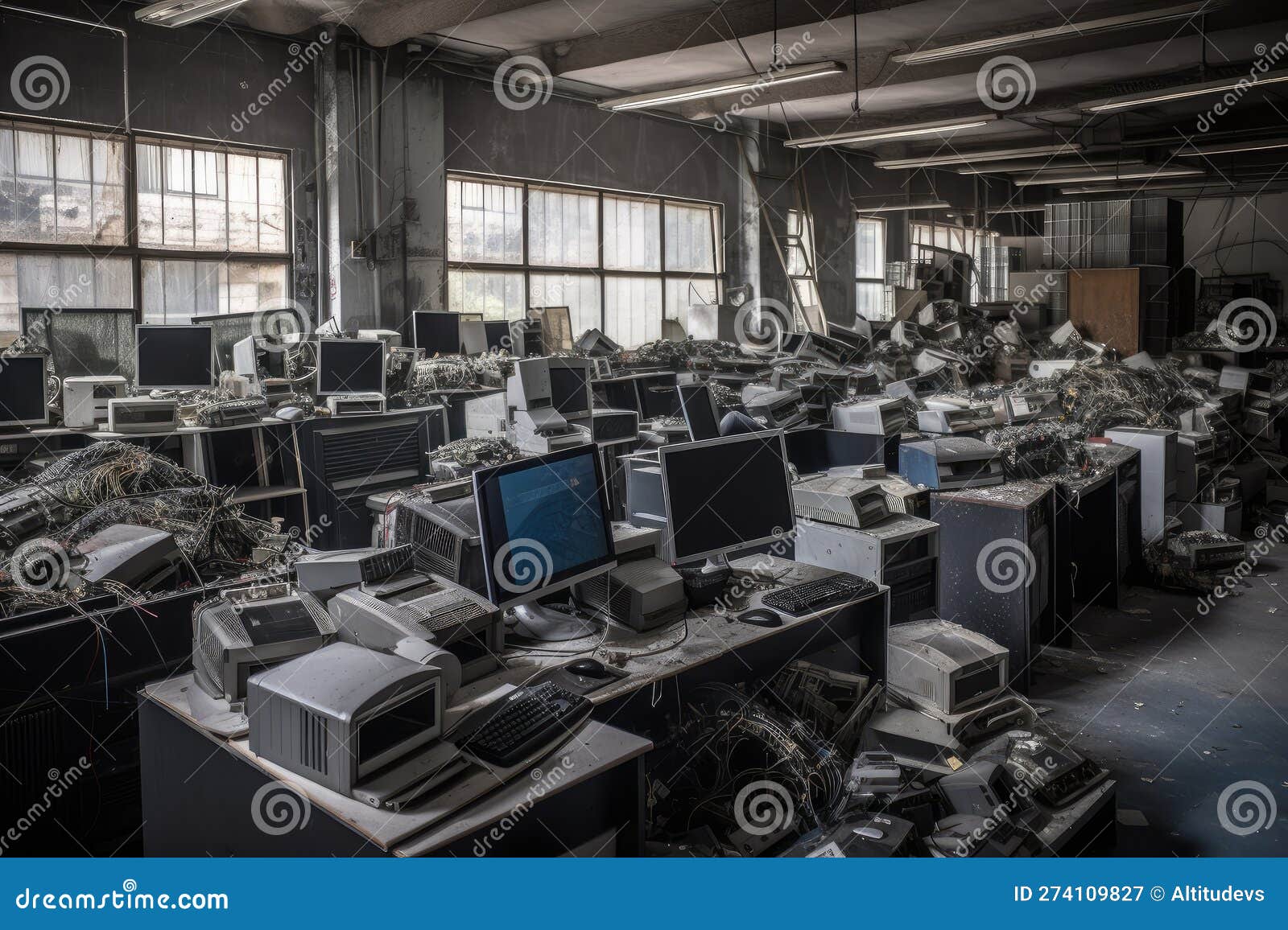 E-waste Processing Facility, with Bins of Unwanted Devices To Be ...