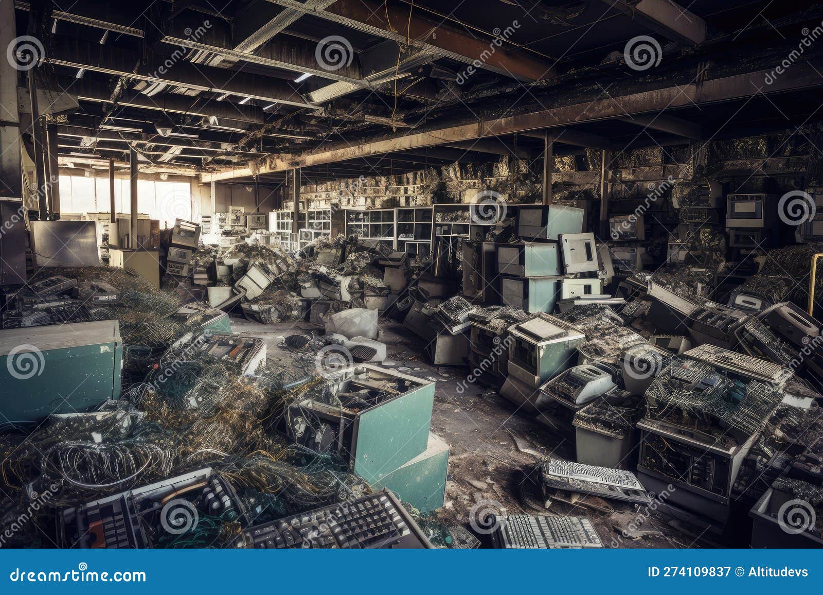 E-waste Processing Facility, with Bins of Unwanted Devices To Be ...