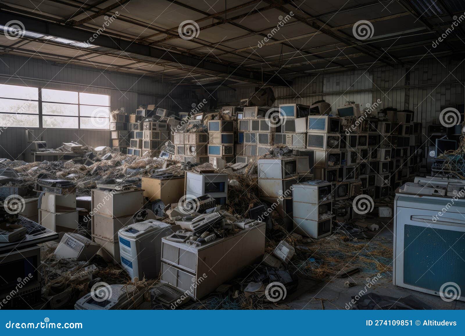 E-waste Processing Facility, with Bins of Unwanted Devices To Be ...