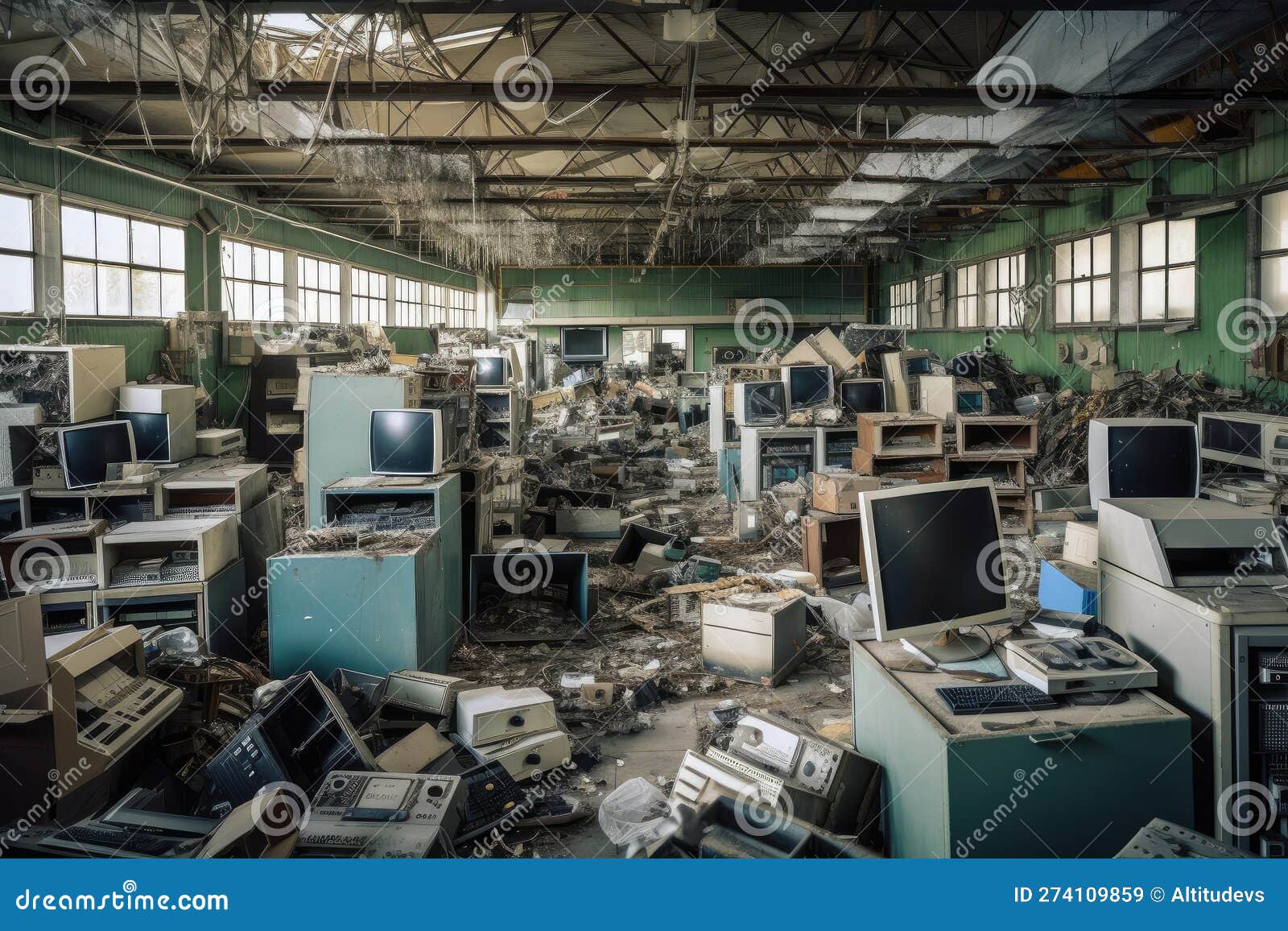 E-waste Processing Facility, with Bins of Unwanted Devices To Be ...