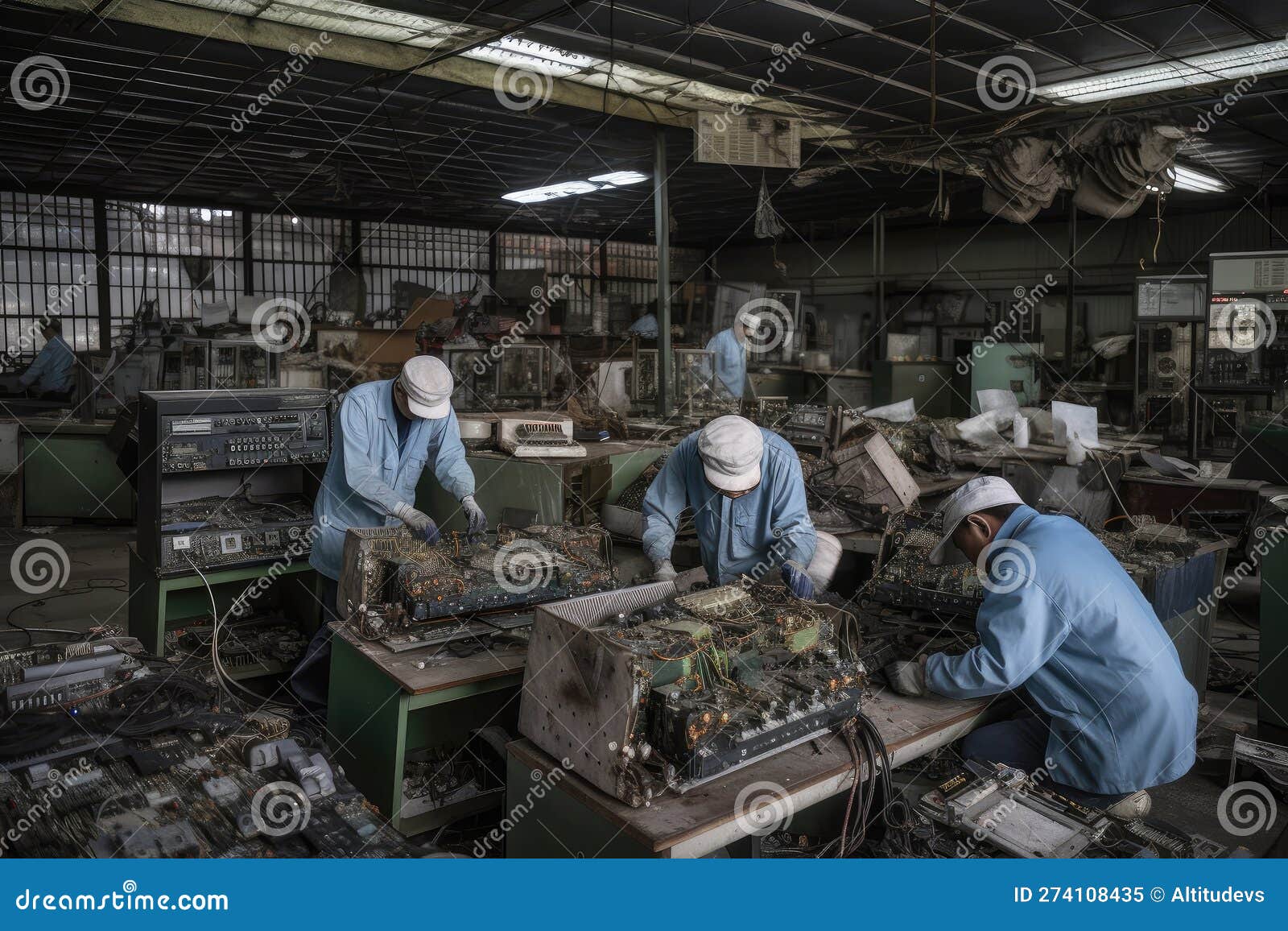 E-waste Processing Facility, Where Technicians Dismantle and Recycle ...