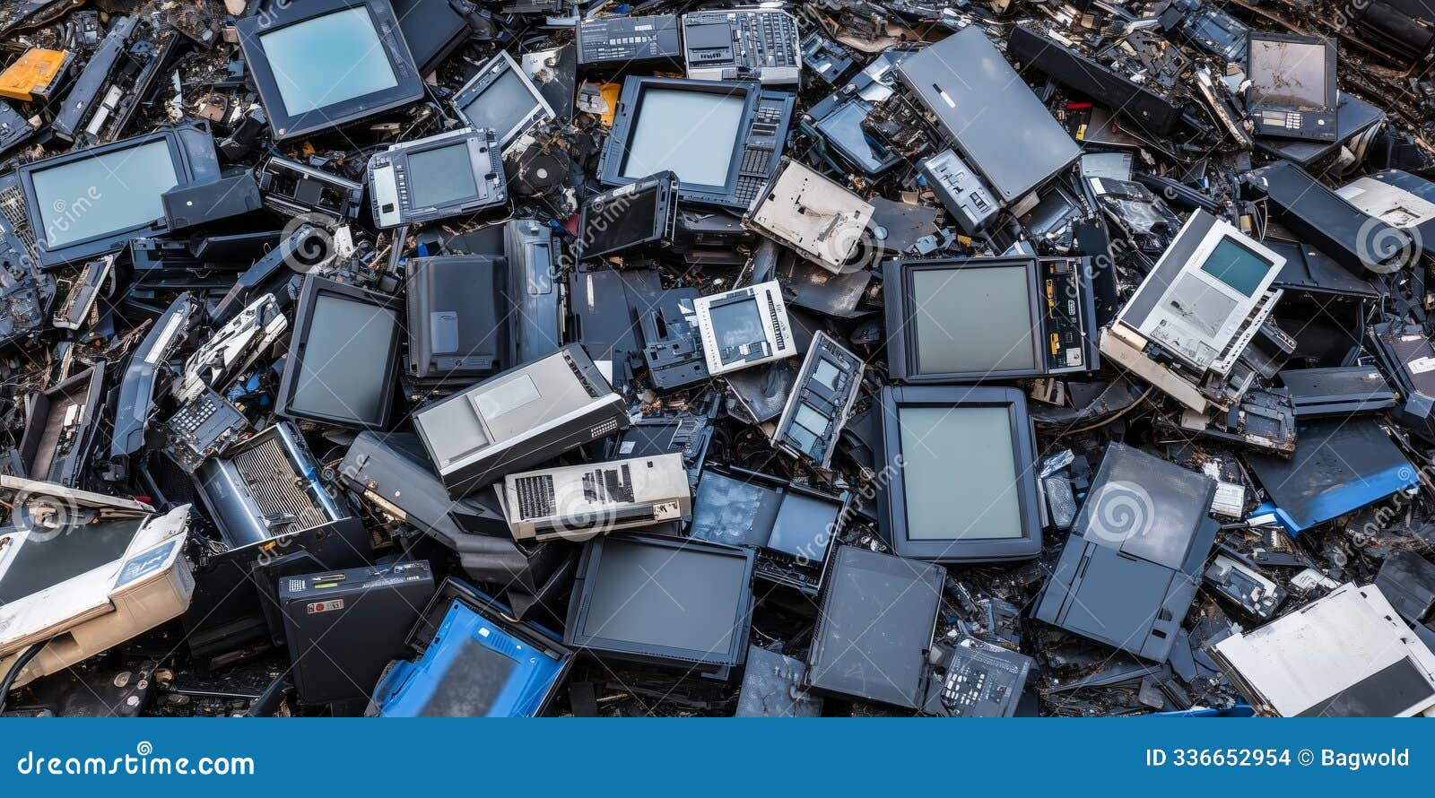 E-Waste Recycling: Discarded Electronics, Computers and Monitors Pile ...