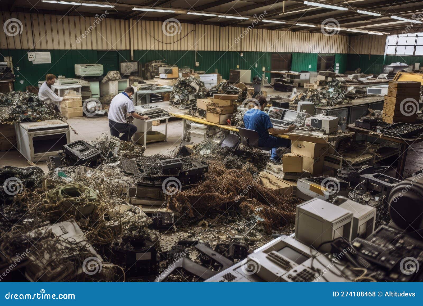 E-waste Recycling Facility, with Employees Sorting through Piles of Old ...