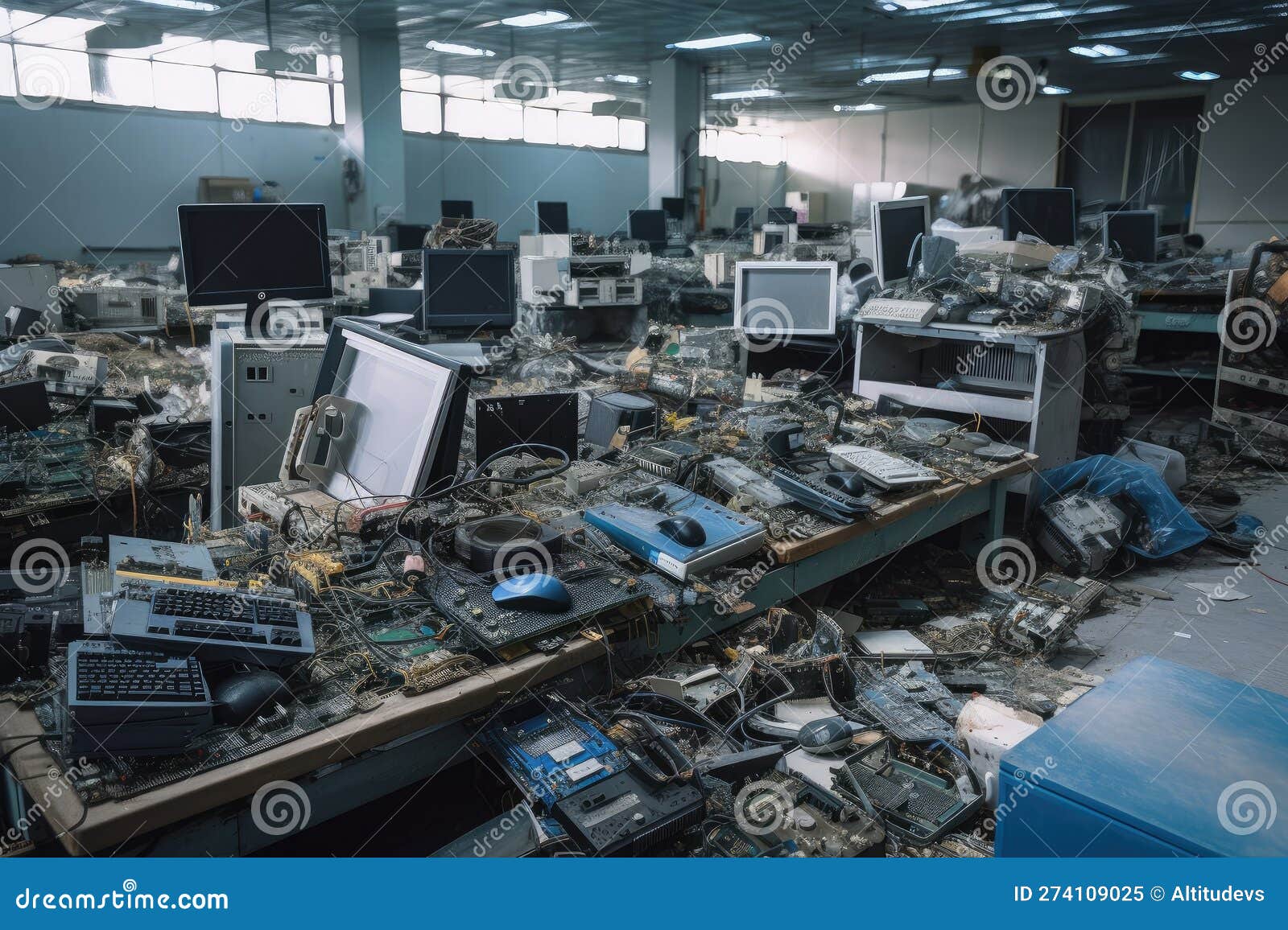 E-waste Recycling Facility, with Workers Sorting and Dismantling ...