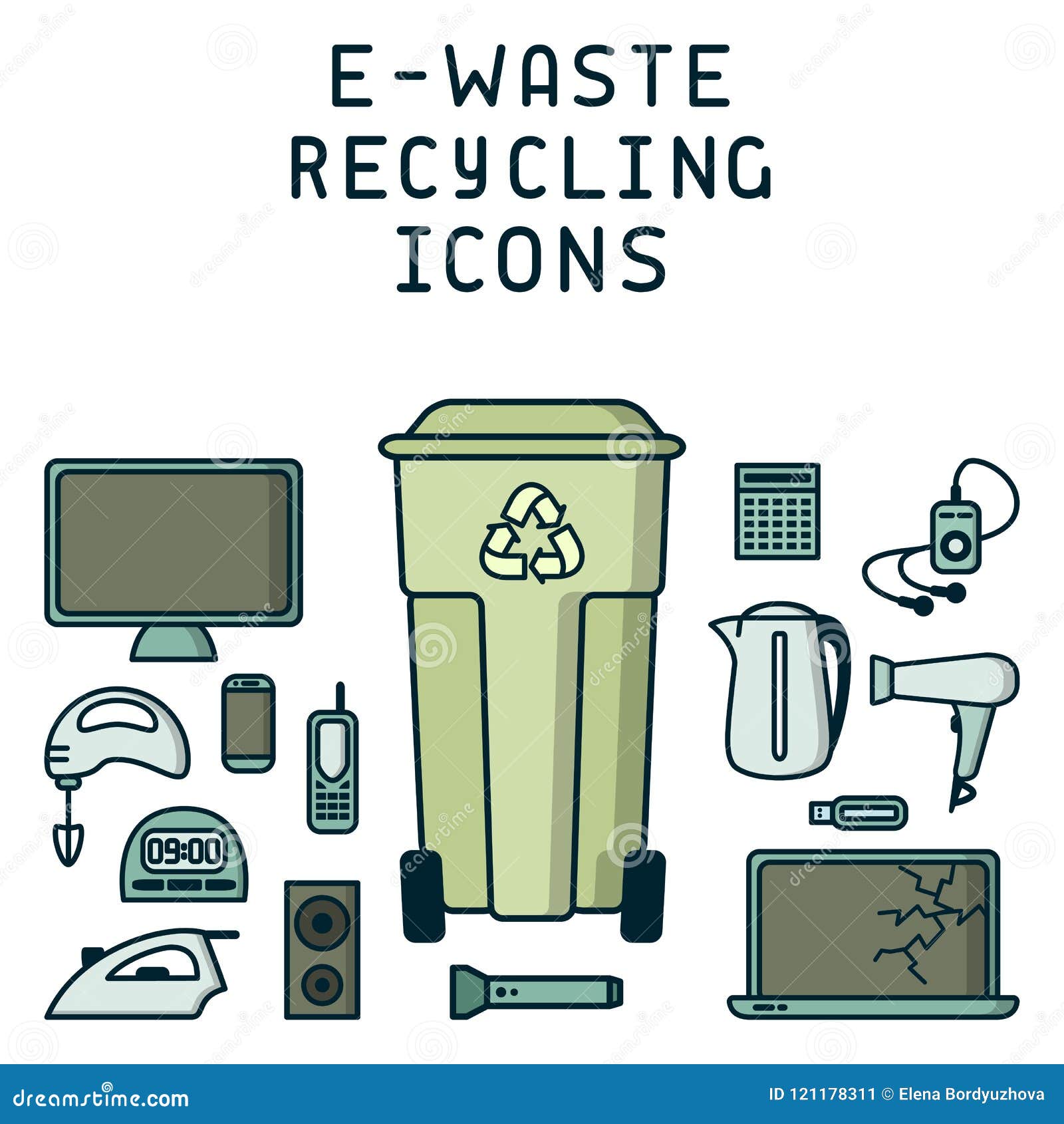 E-waste recycling icons stock vector. Illustration of emblem - 121178311