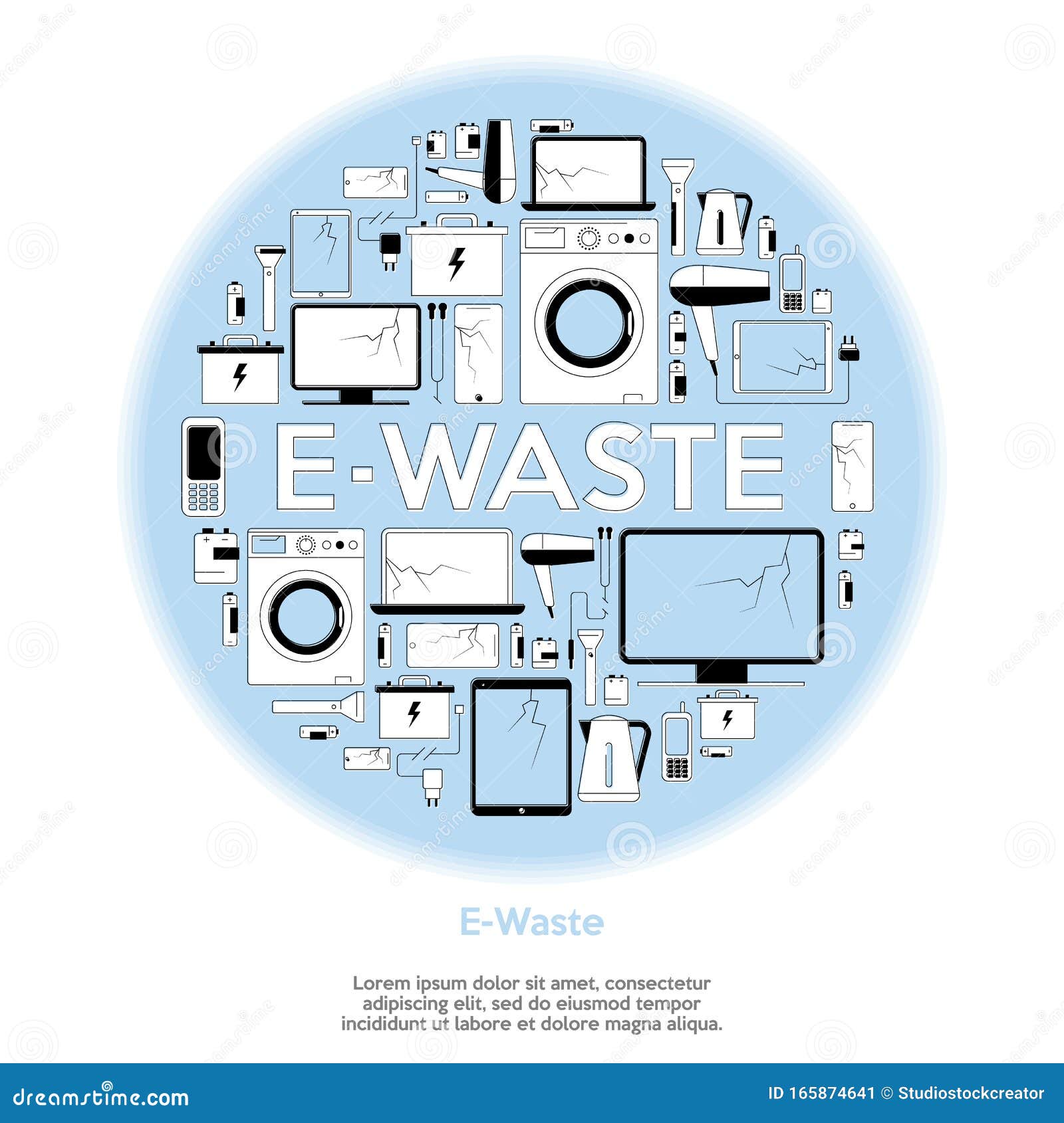 E-waste Recycling Icons Set with Electronics Trash and Text. Old ...