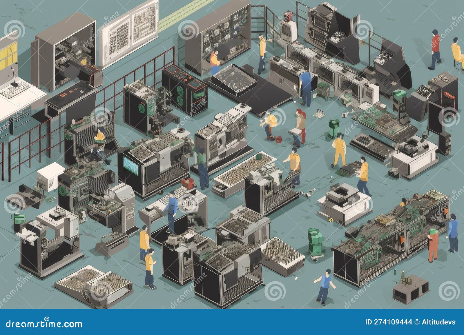E-waste Recycling Plant, with Workers Disassembling and Sorting ...