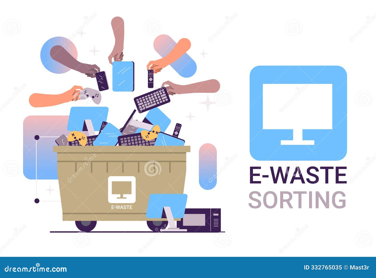 E-waste Sorting Concept Hands Placing Electronic Devices in Bin ...