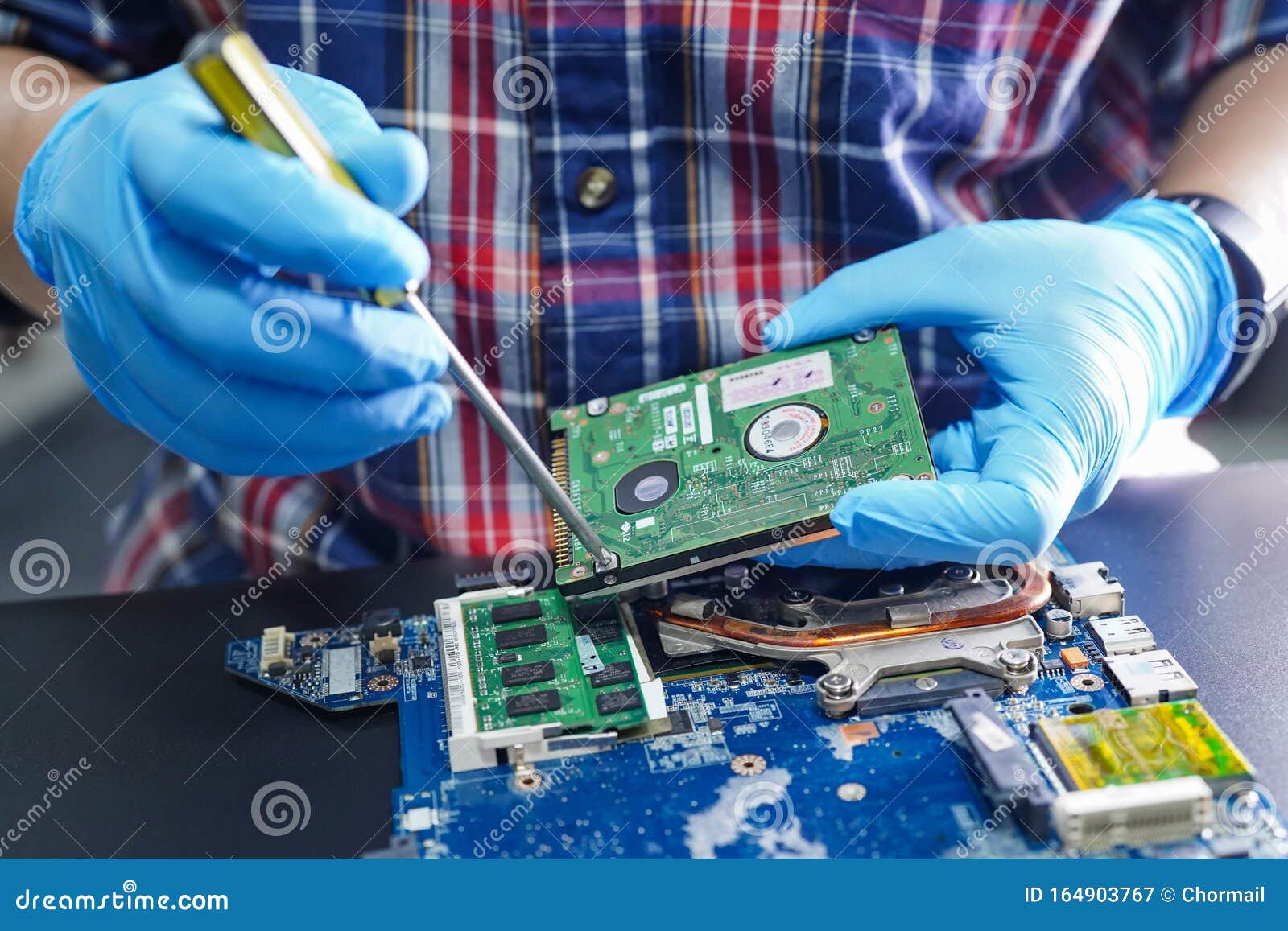 E-waste, Technician Repairing Inside Of Hard Disk Stock Image ...