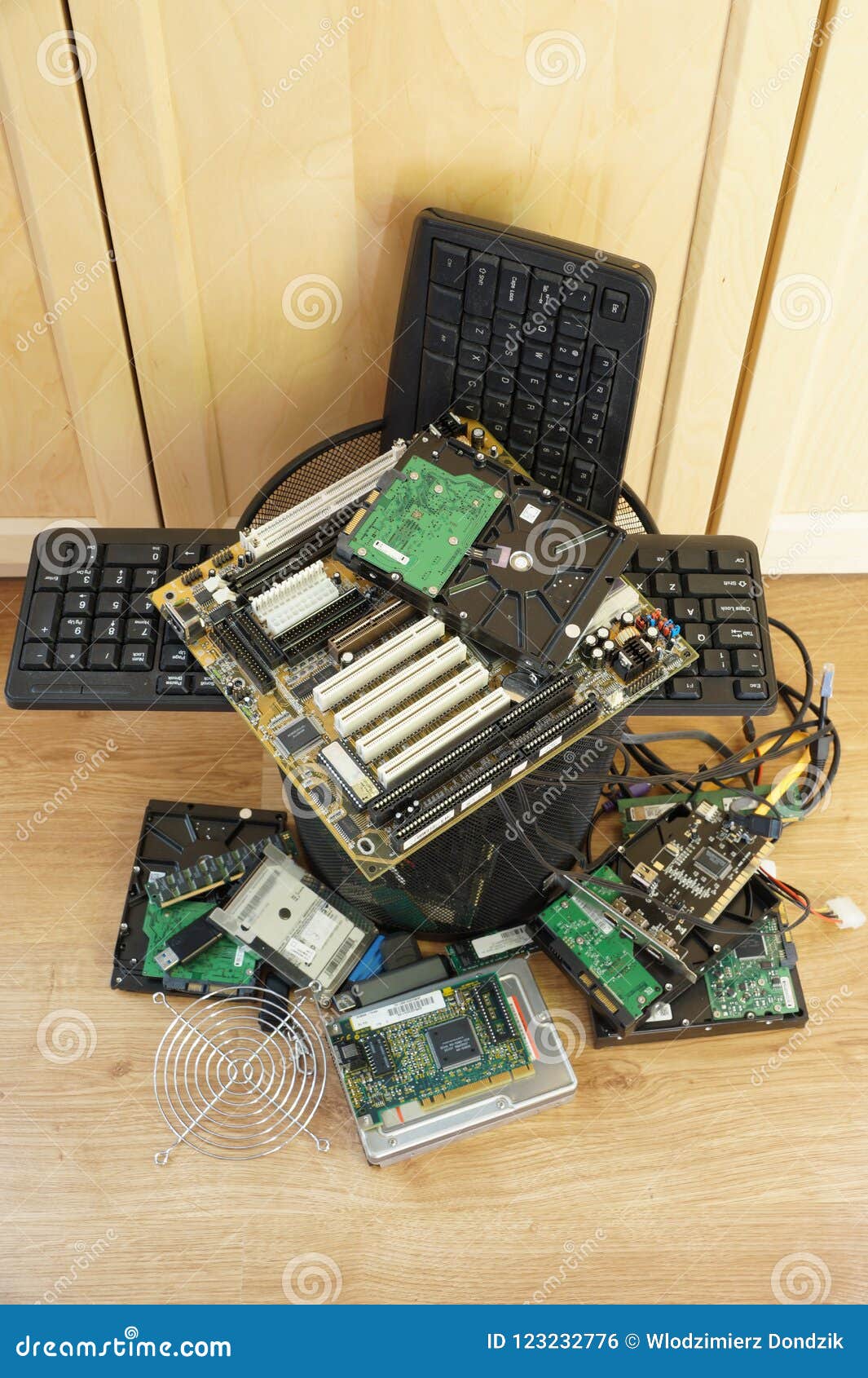 E Waste. a Trash Bin Filled with Worn-out Computer Components. Stock ...