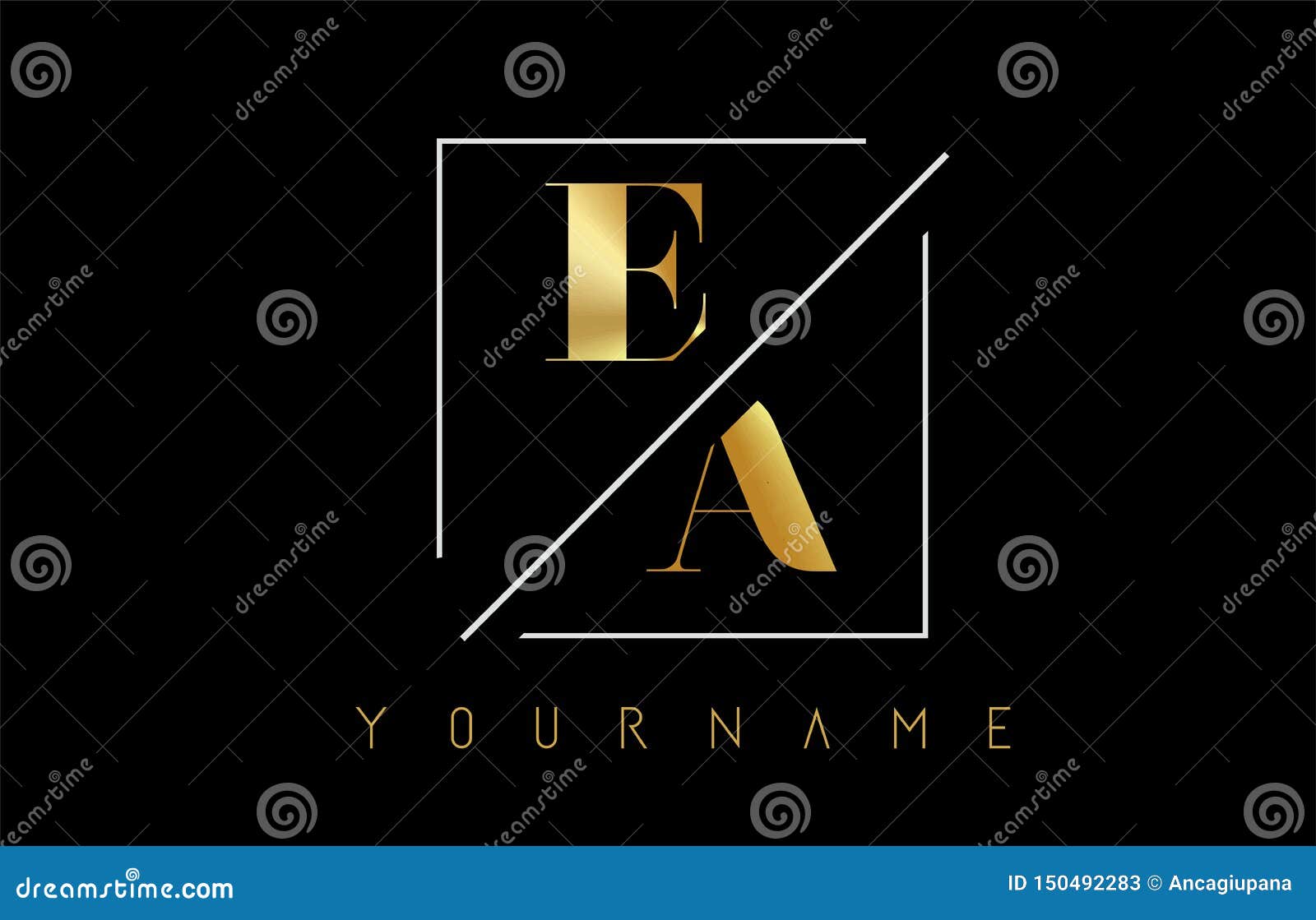 EA Golden Letter Logo with Cutted and Intersected Design Stock Vector ...