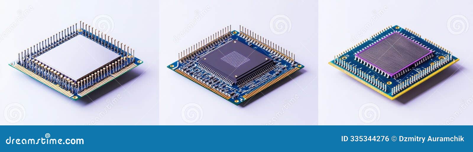Each CPU Microprocessor Chip Has Its Own Design and Color Scheme. Set ...