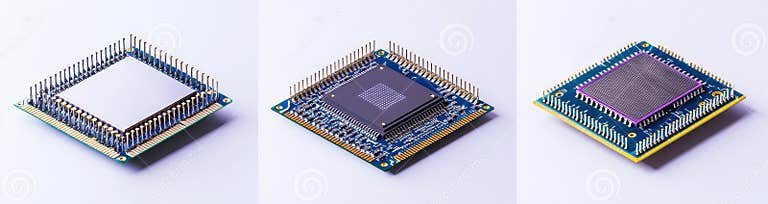 Each CPU Microprocessor Chip Has Its Own Design and Color Scheme. Set ...