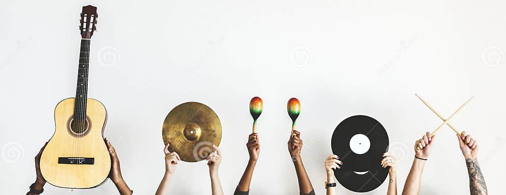 Each Hands are Holding Music Instruments Stock Image - Image of friend ...