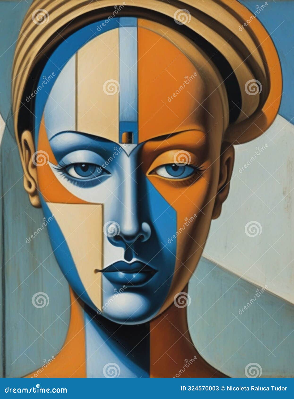 Abstract Modern Portrait of a Woman with Red Blue and Orange Colors ...