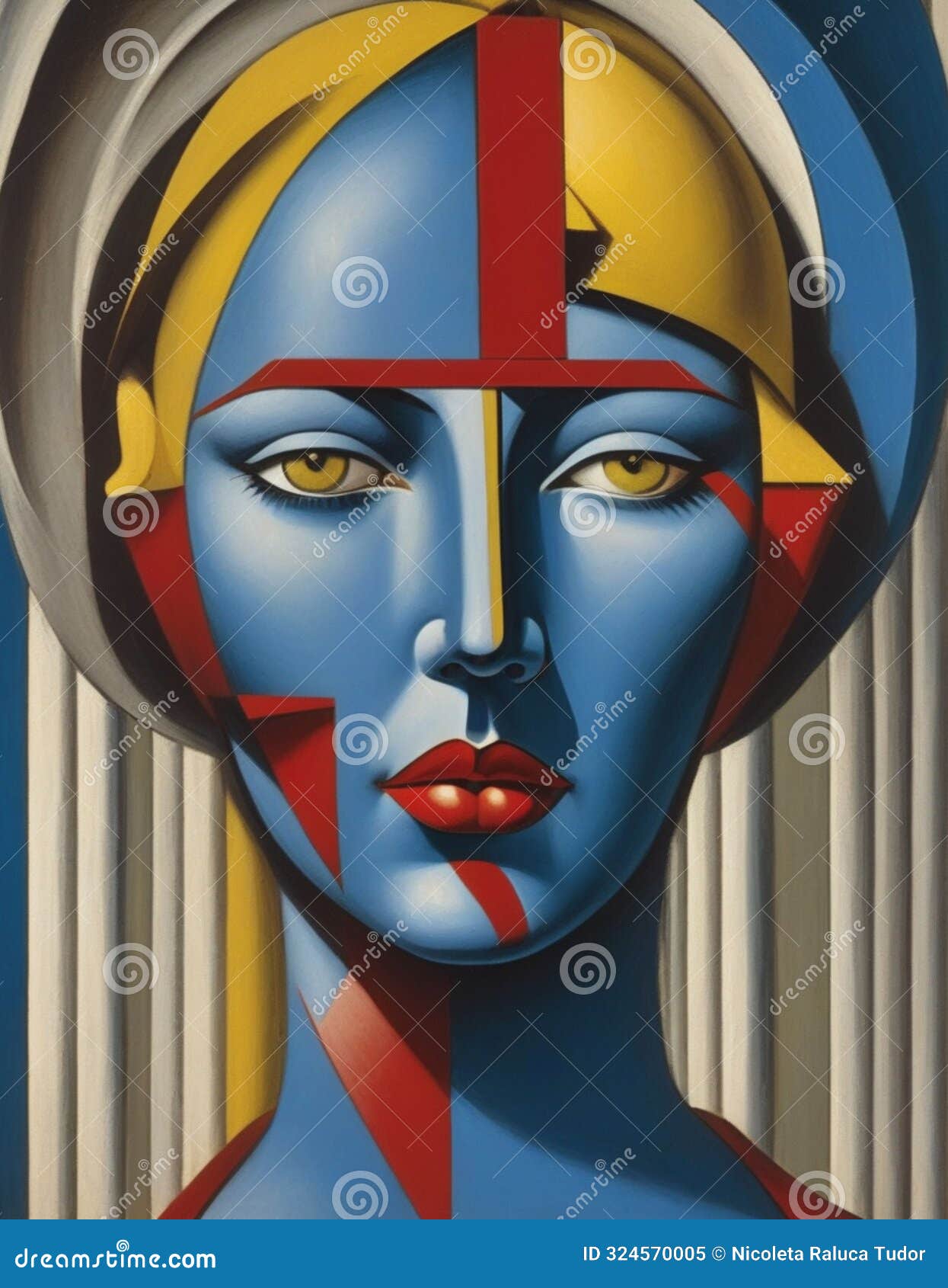 Abstract Modern Portrait of a Woman with Red Blue and Yellow Colors ...
