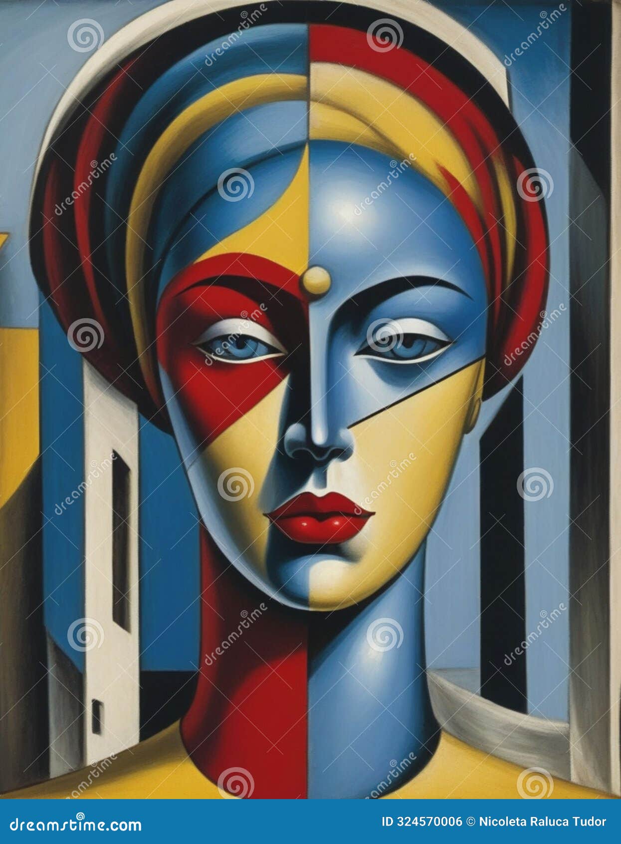 Abstract Modern Portrait of a Woman with Red Blue and Yellow Colors ...